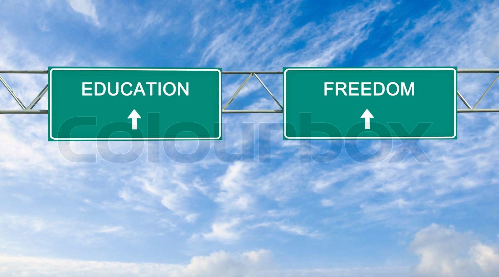 Road sign to education and freedom | Stock image | Colourbox
