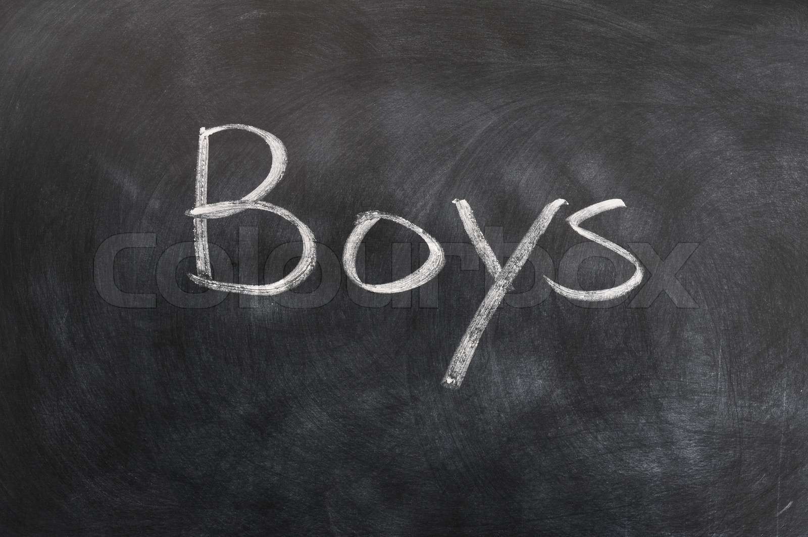 Boys - word written with white chalk | Stock image | Colourbox