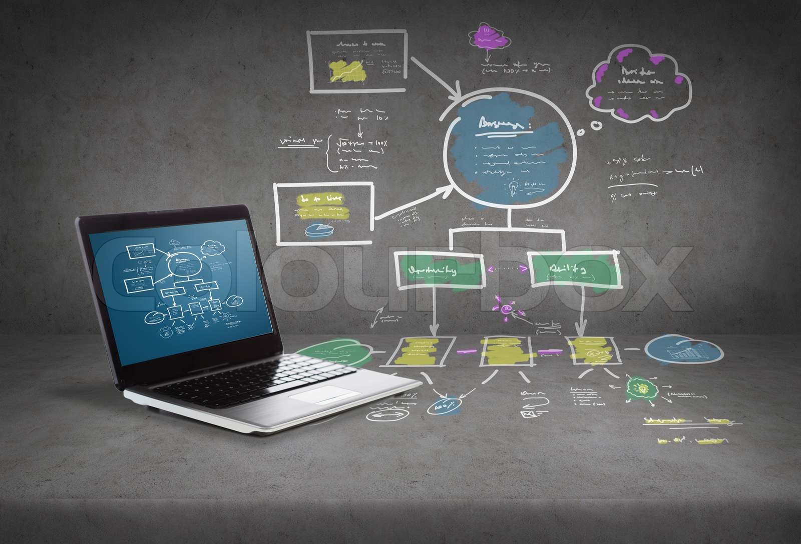 laptop computer with big plan on screen | Stock image | Colourbox