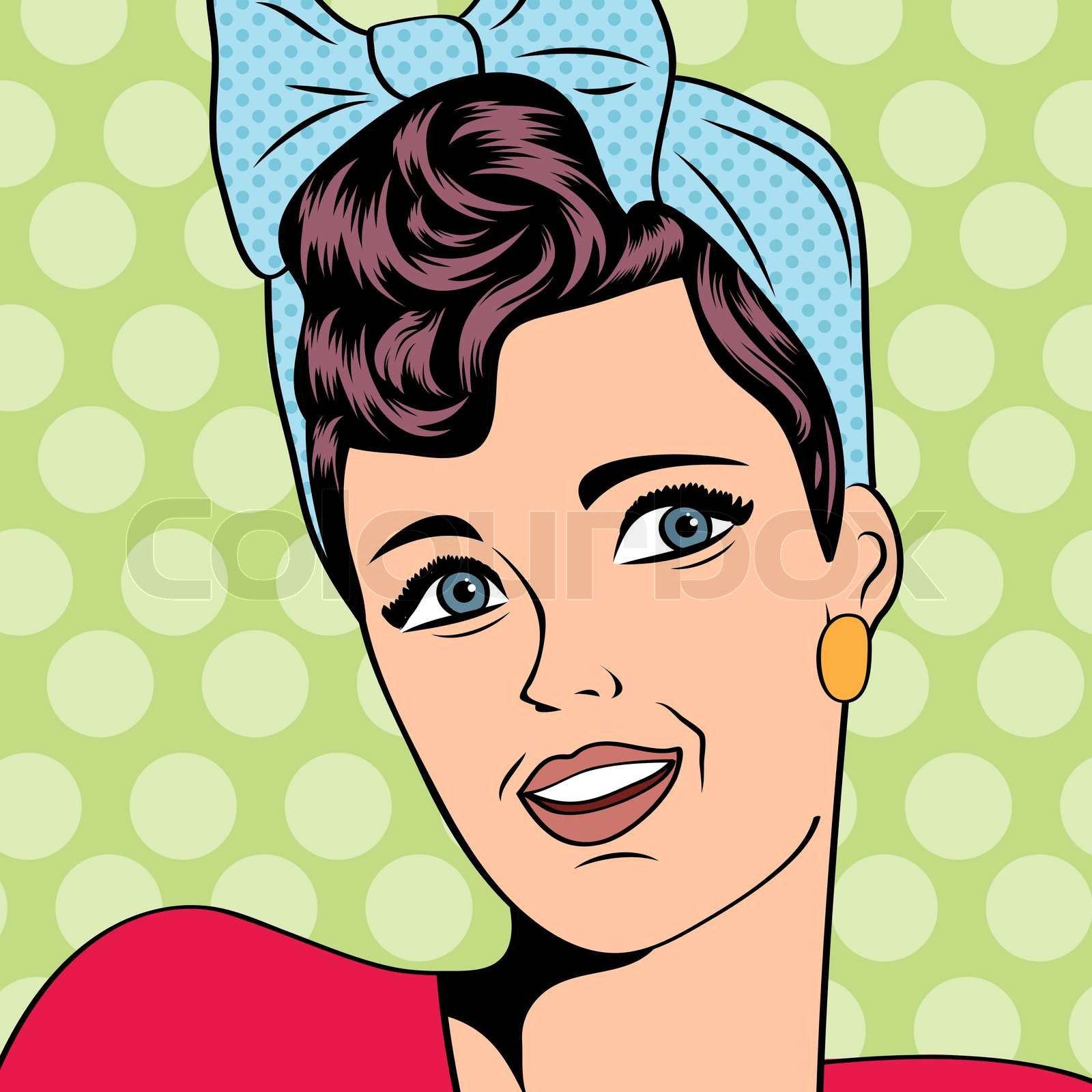 cute retro woman in comics style | Stock vector | Colourbox