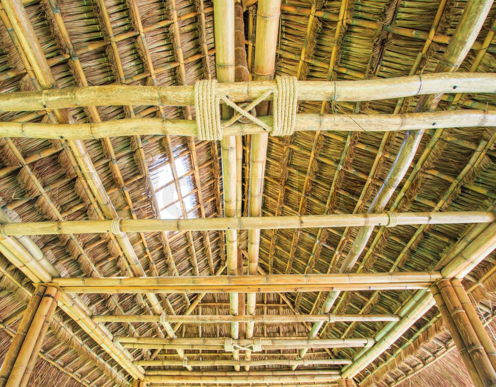 The construction traditional thailand roof from bamboo and straw ...