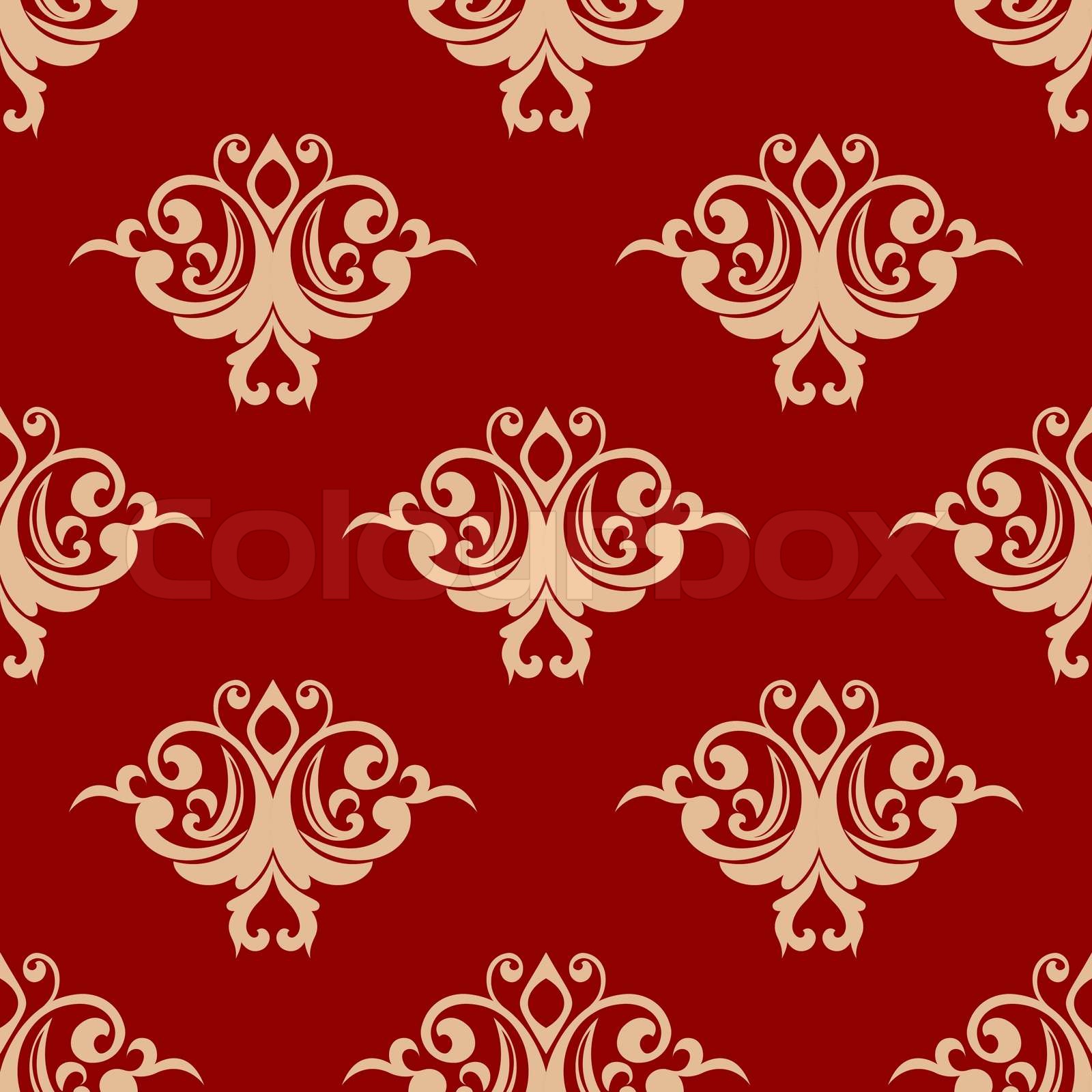Red on beige floral seamless pattern | Stock vector | Colourbox