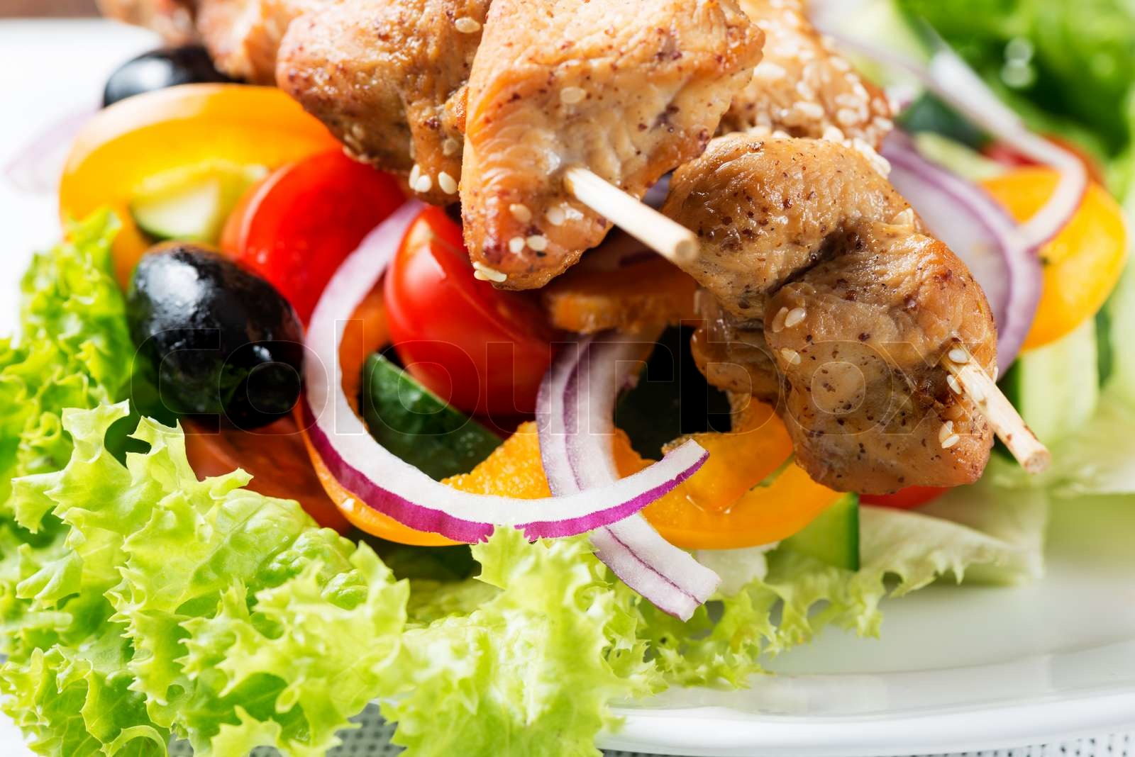 Kebab on salad close up | Stock image | Colourbox