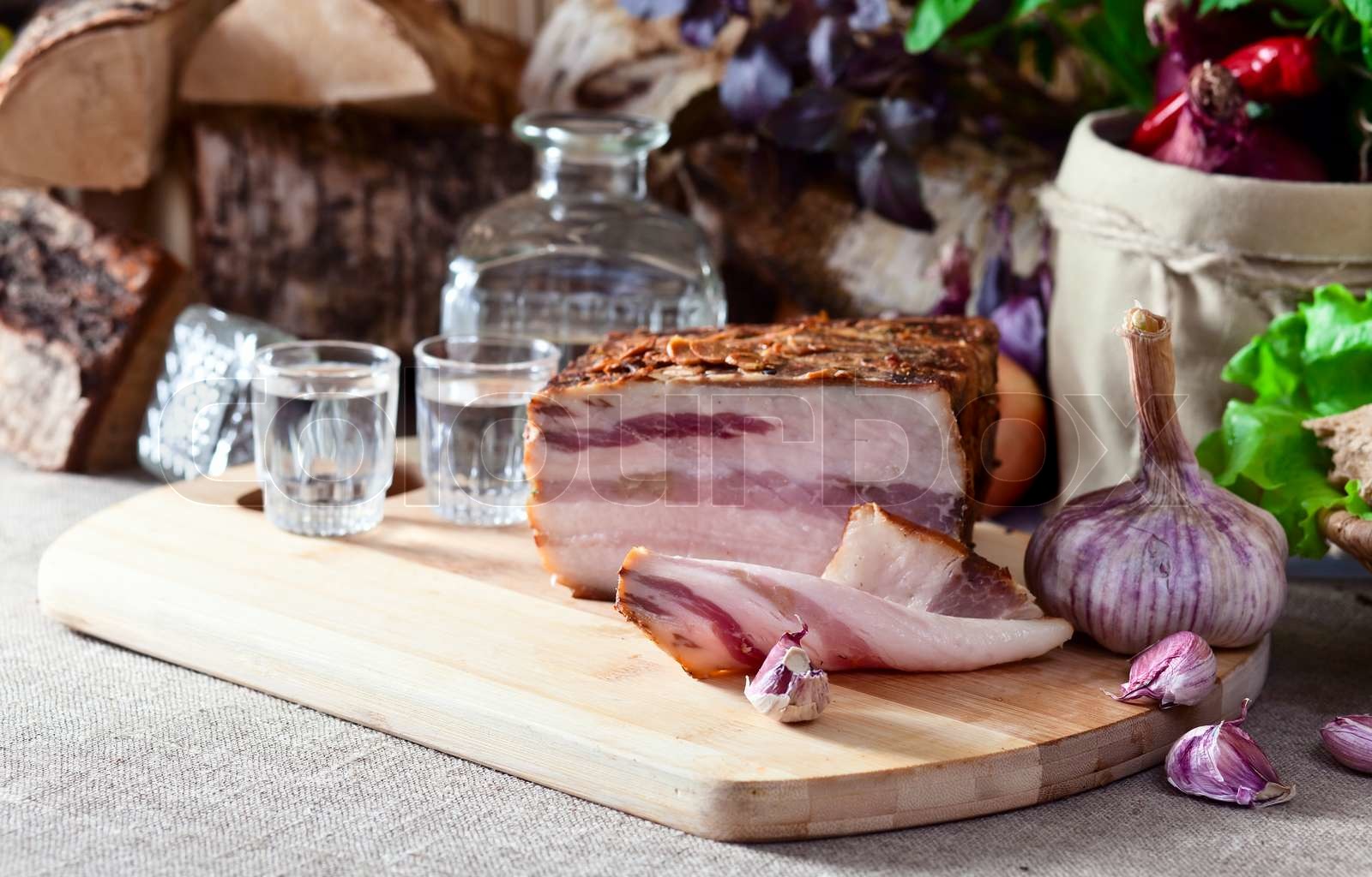 Vodka and smoked meat | Stock image | Colourbox