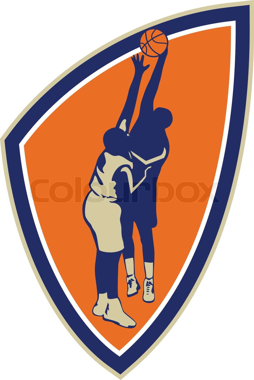 Basketball Player Dunk Block Ball Shield Retro | Stock vector | Colourbox