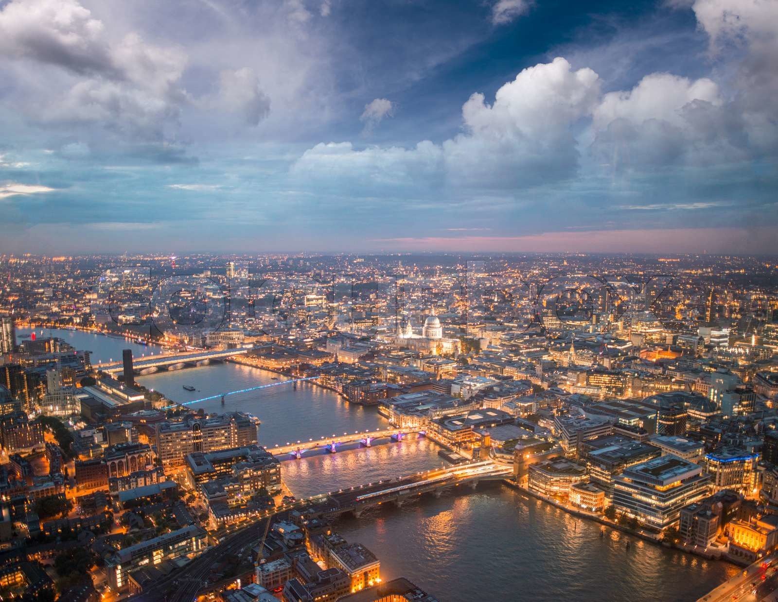 London night skyline aerial view with St Paul Cathedral | Stock image ...