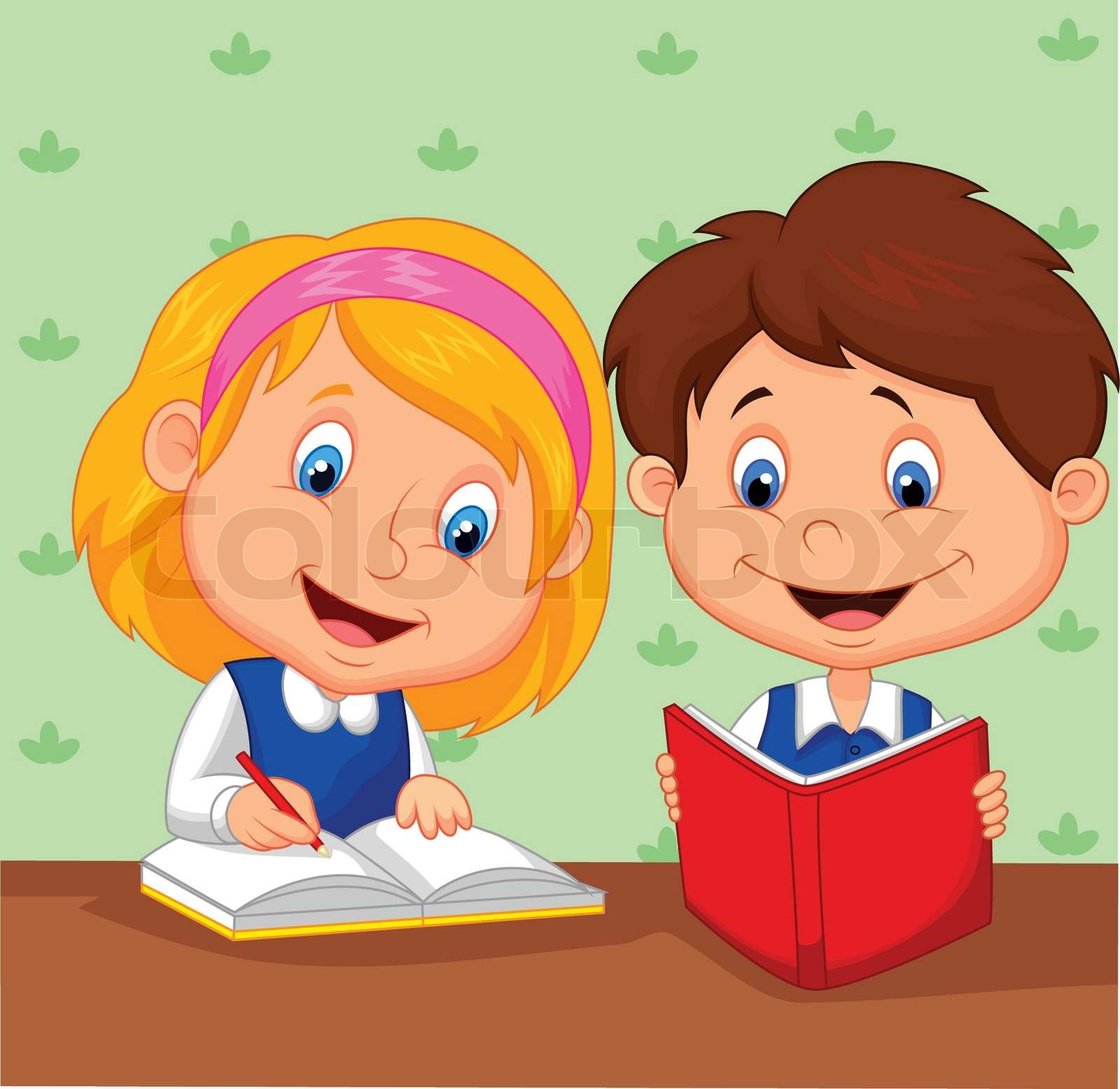Cartoon Boy and girl study together | Stock vector | Colourbox