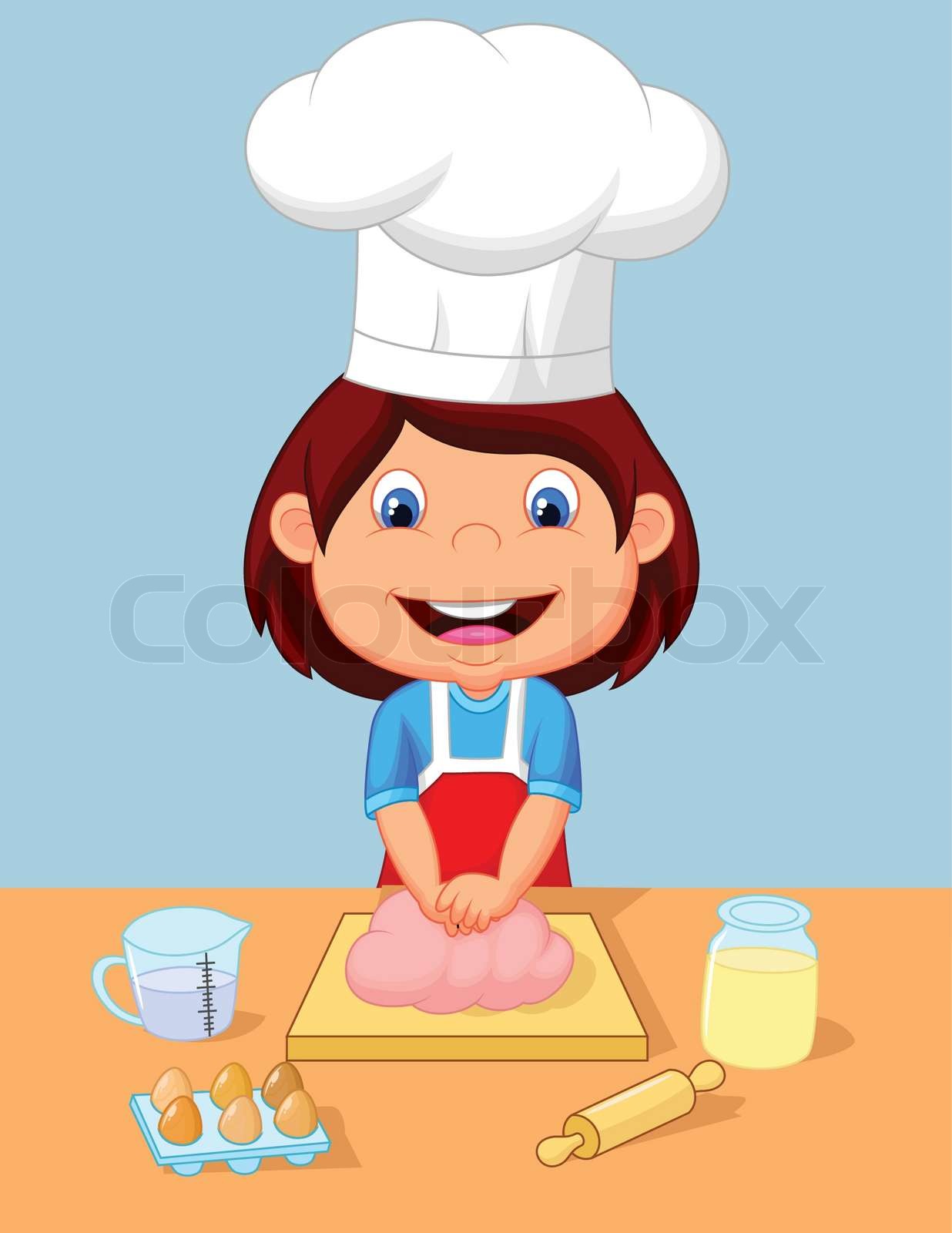 Little girl cartoon baking | Stock vector | Colourbox