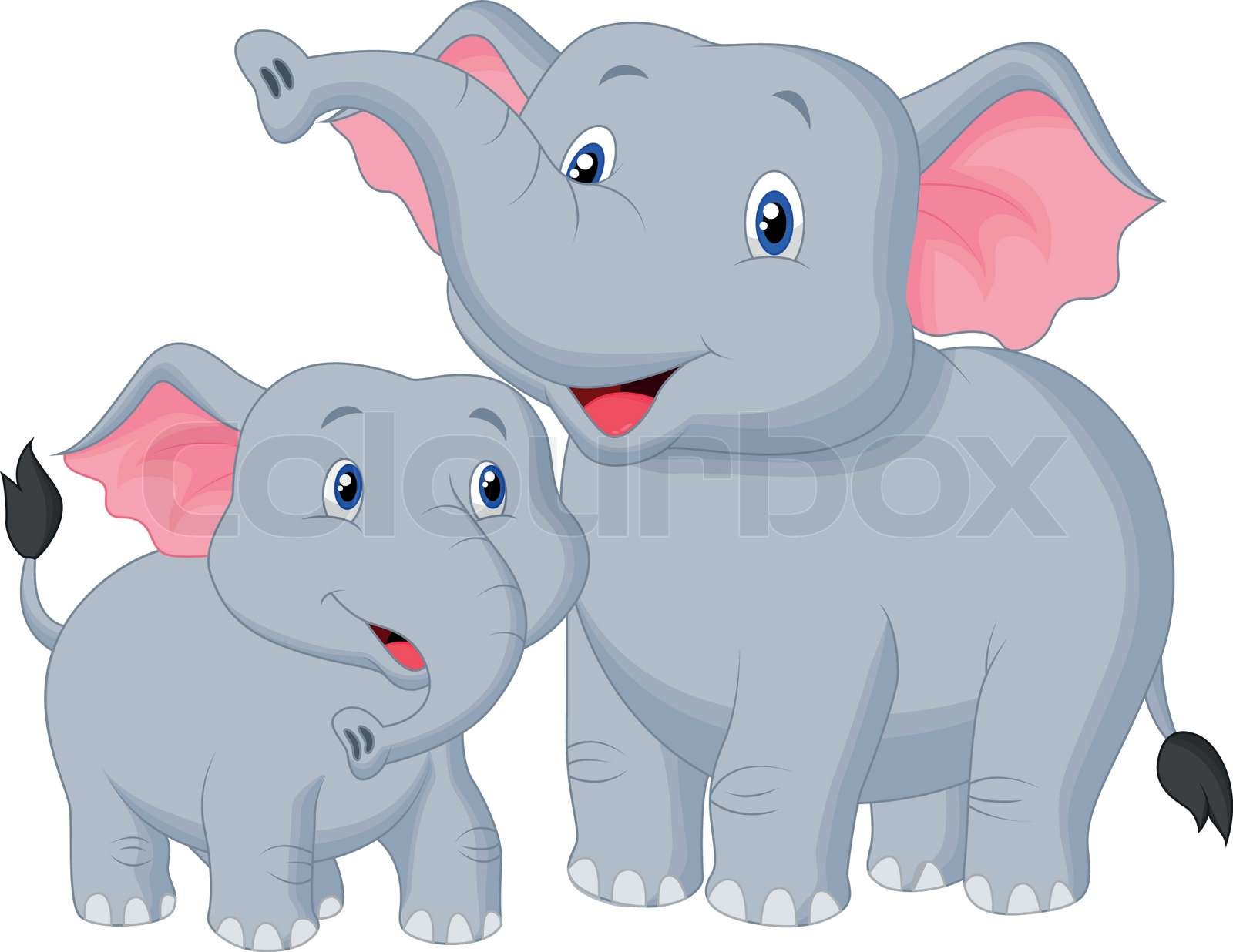 Mother and baby elephant cartoon | Stock vector | Colourbox