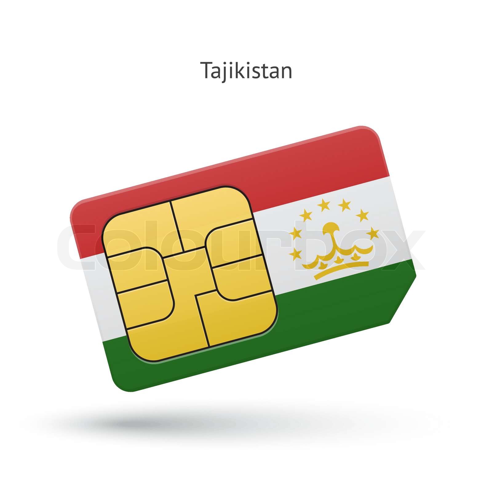 Tajikistan mobile phone sim card with flag. | Stock vector | Colourbox