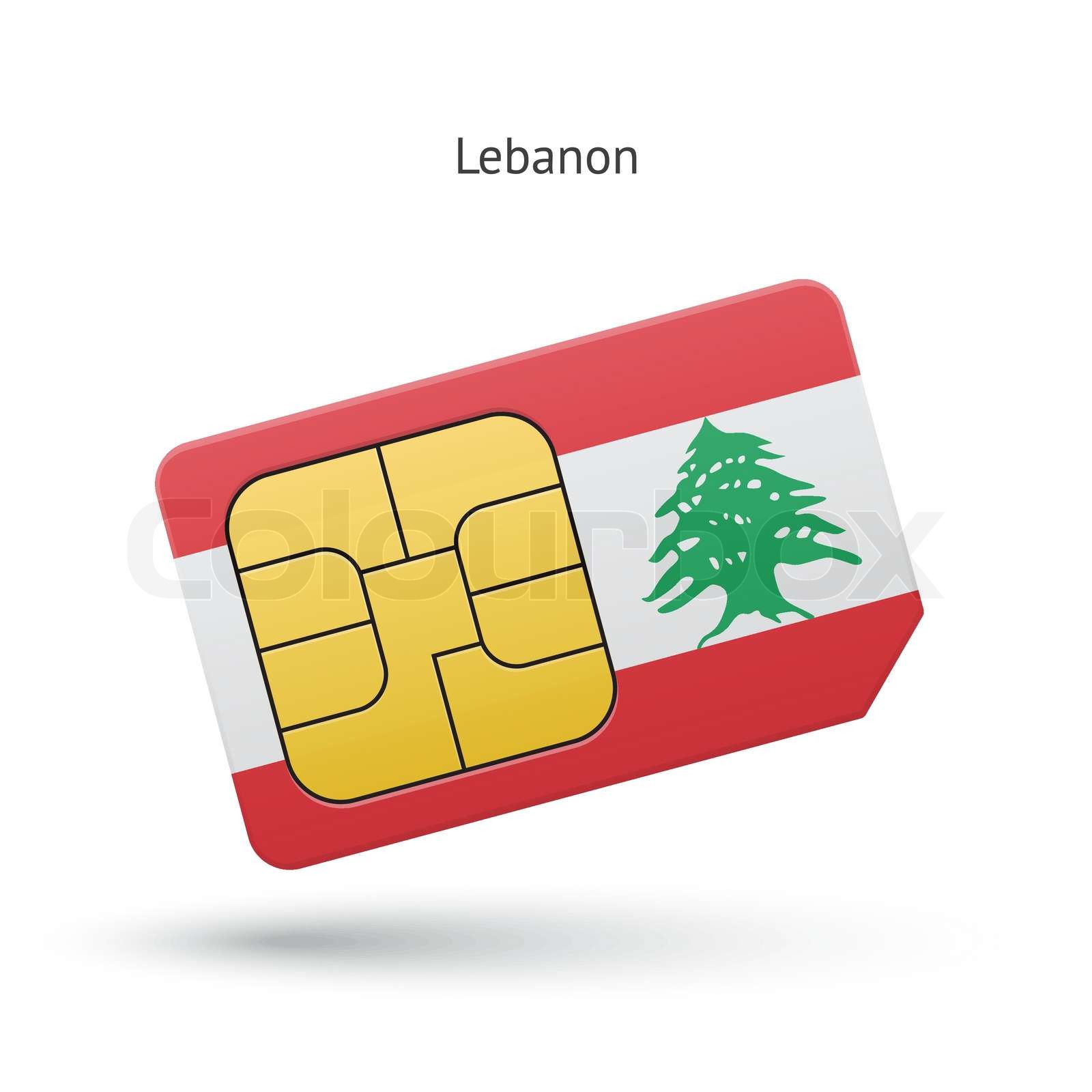 Lebanon mobile phone sim card with flag. | Stock vector | Colourbox