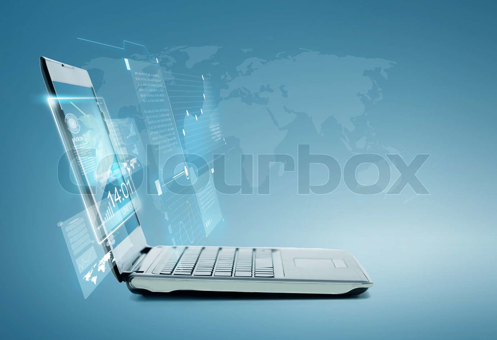 laptop computer with chart and graphs on screen | Stock image | Colourbox