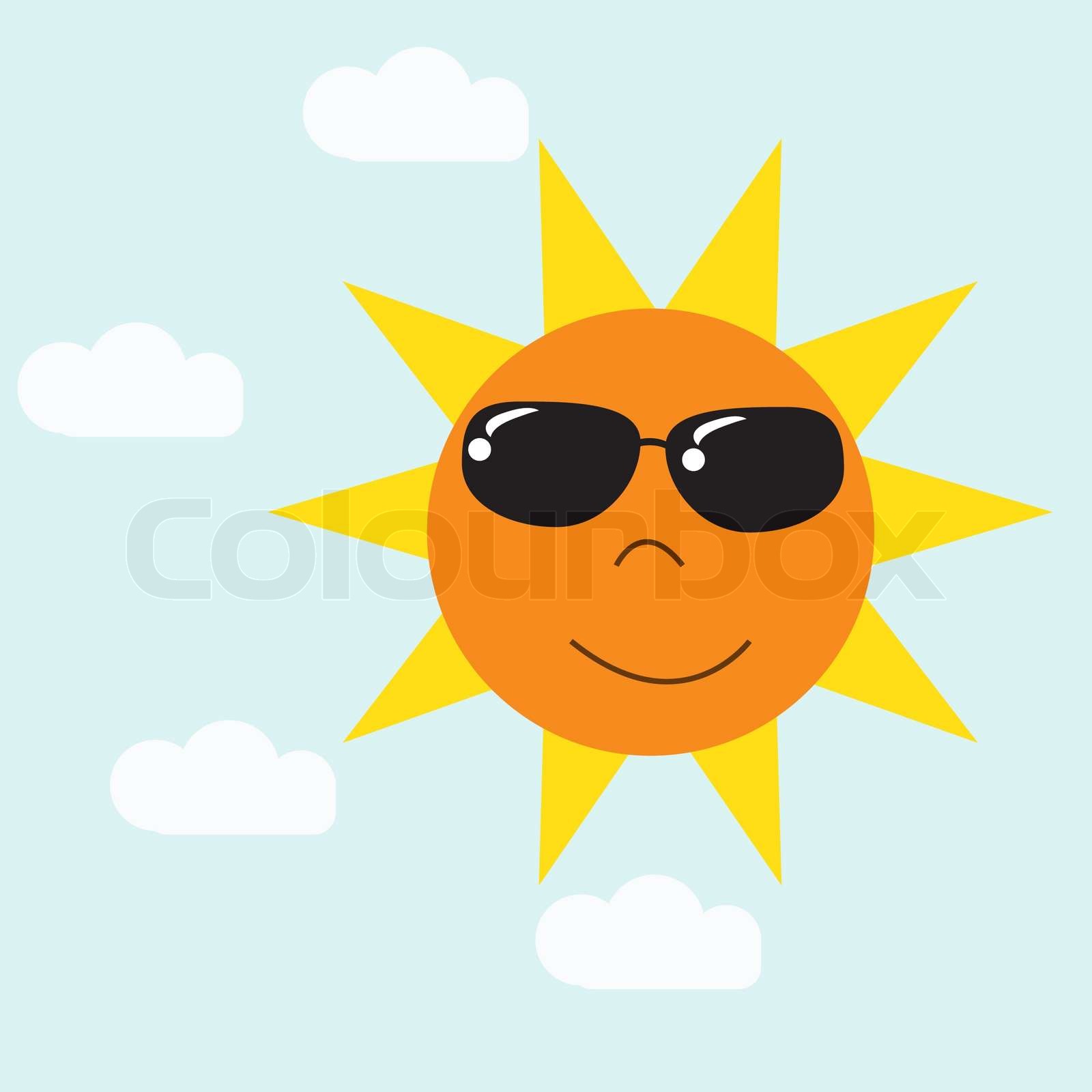 vector happy sun cartoon in blue sky | Stock vector | Colourbox