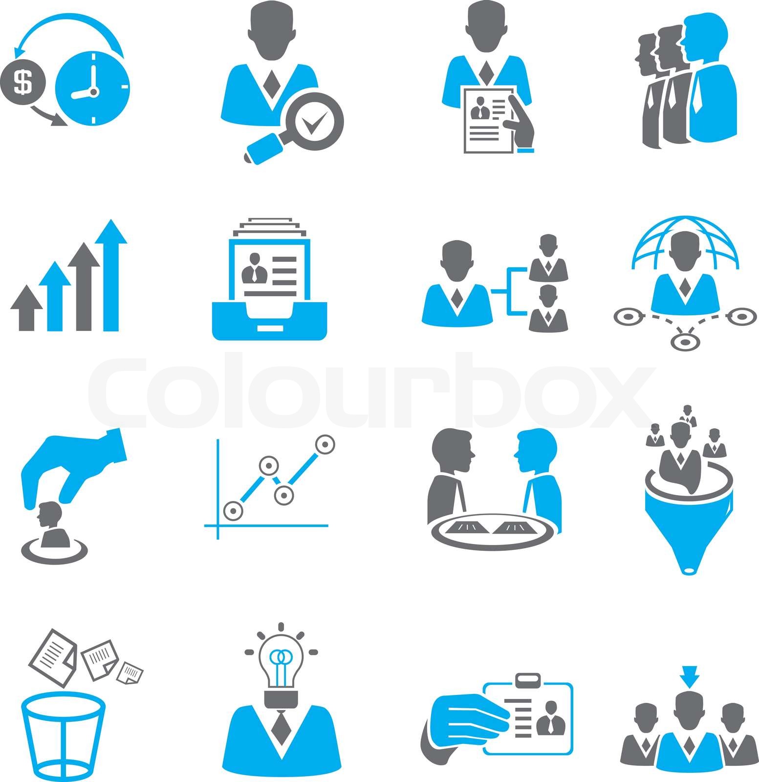 human resource icons set in black and blue color theme | Stock vector ...