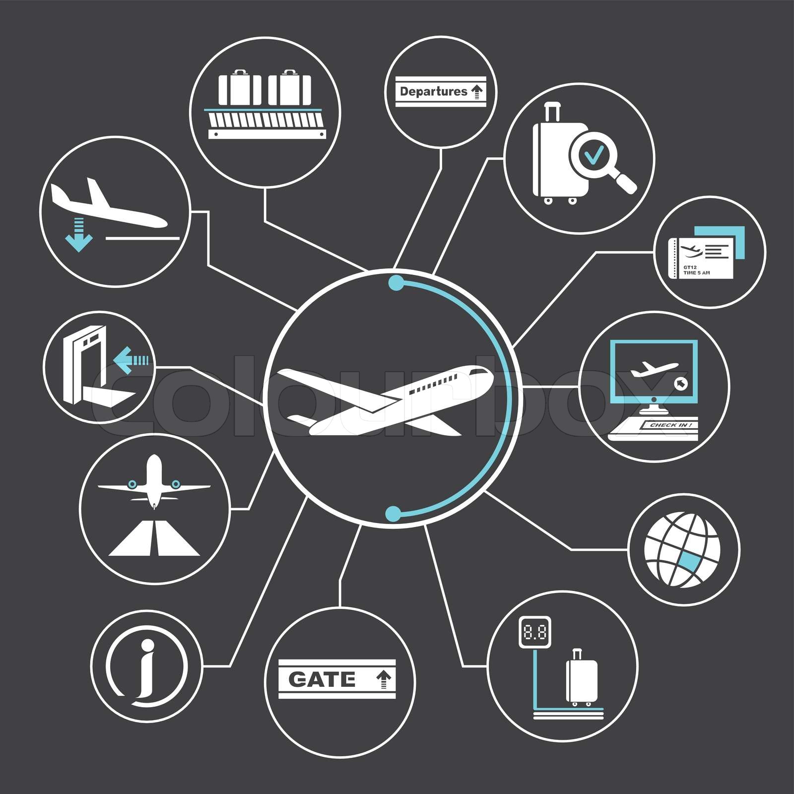 airport network info graphic black background theme | Stock vector ...
