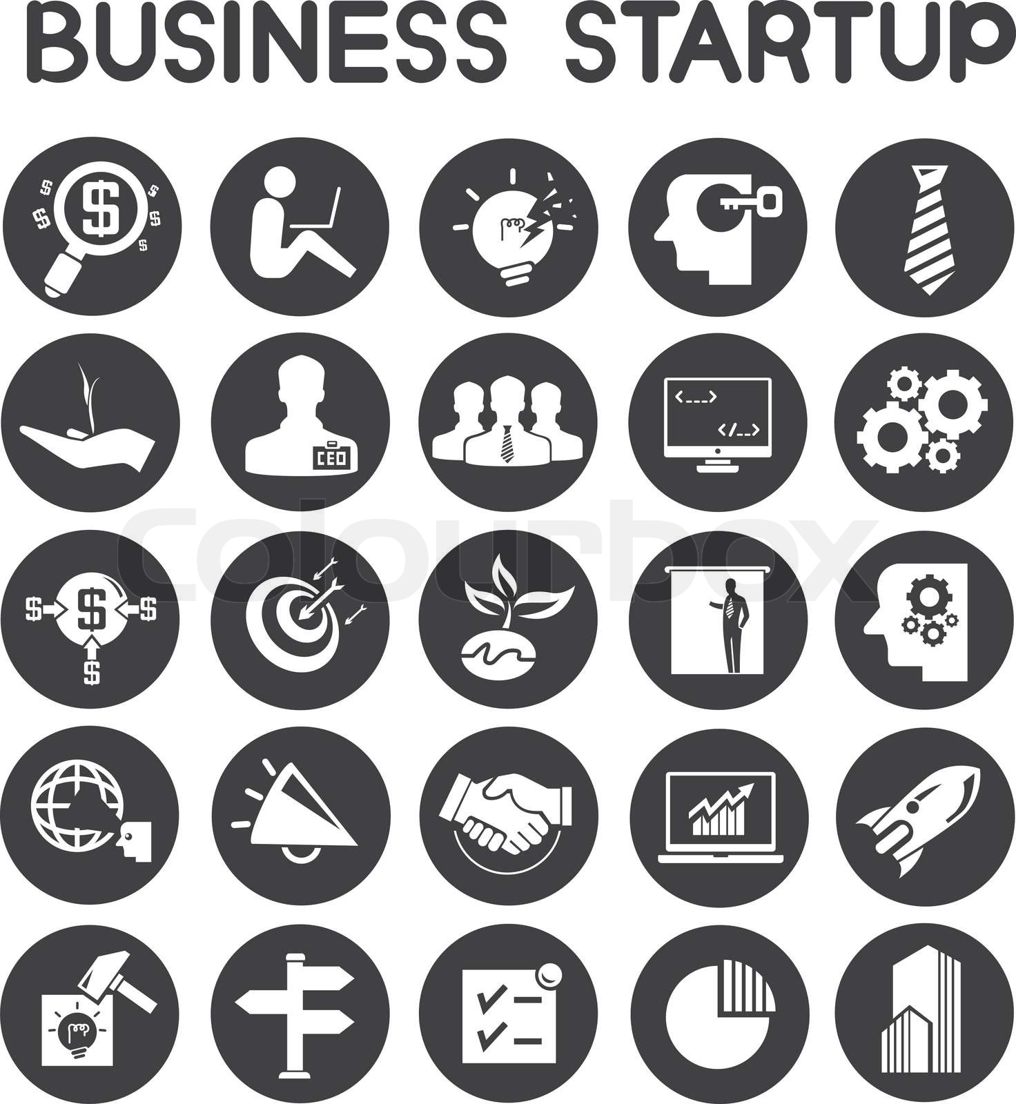 business startup icons set in round buttons | Stock vector | Colourbox