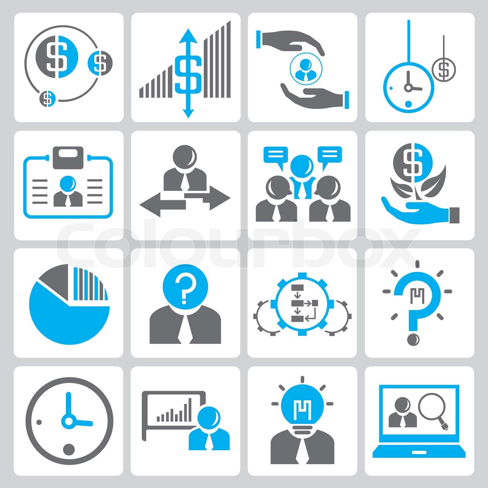 financial management icons set in black and blue theme | Stock vector ...