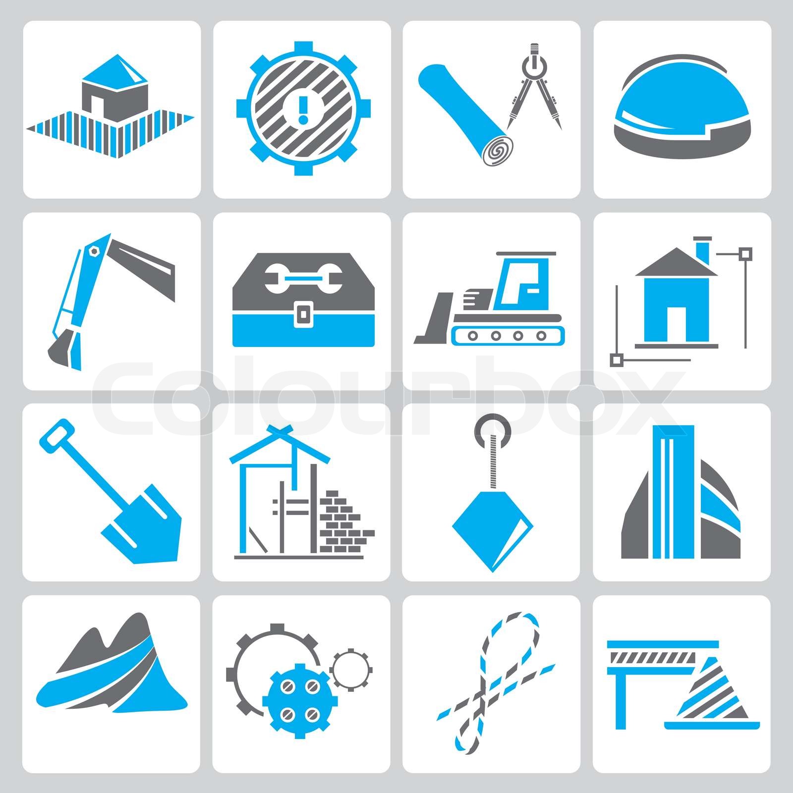 construction icons set in black and blue theme | Stock vector | Colourbox