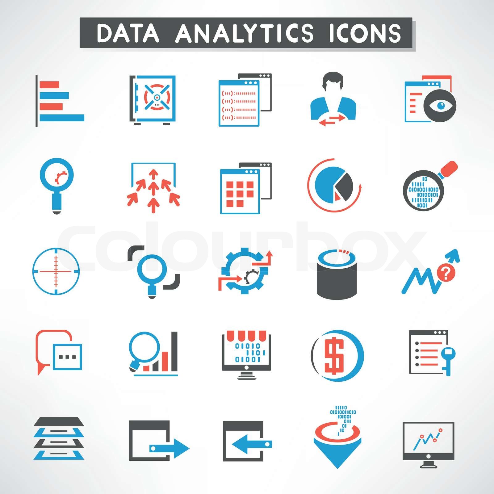data analytics icons in red and blue theme | Stock vector | Colourbox