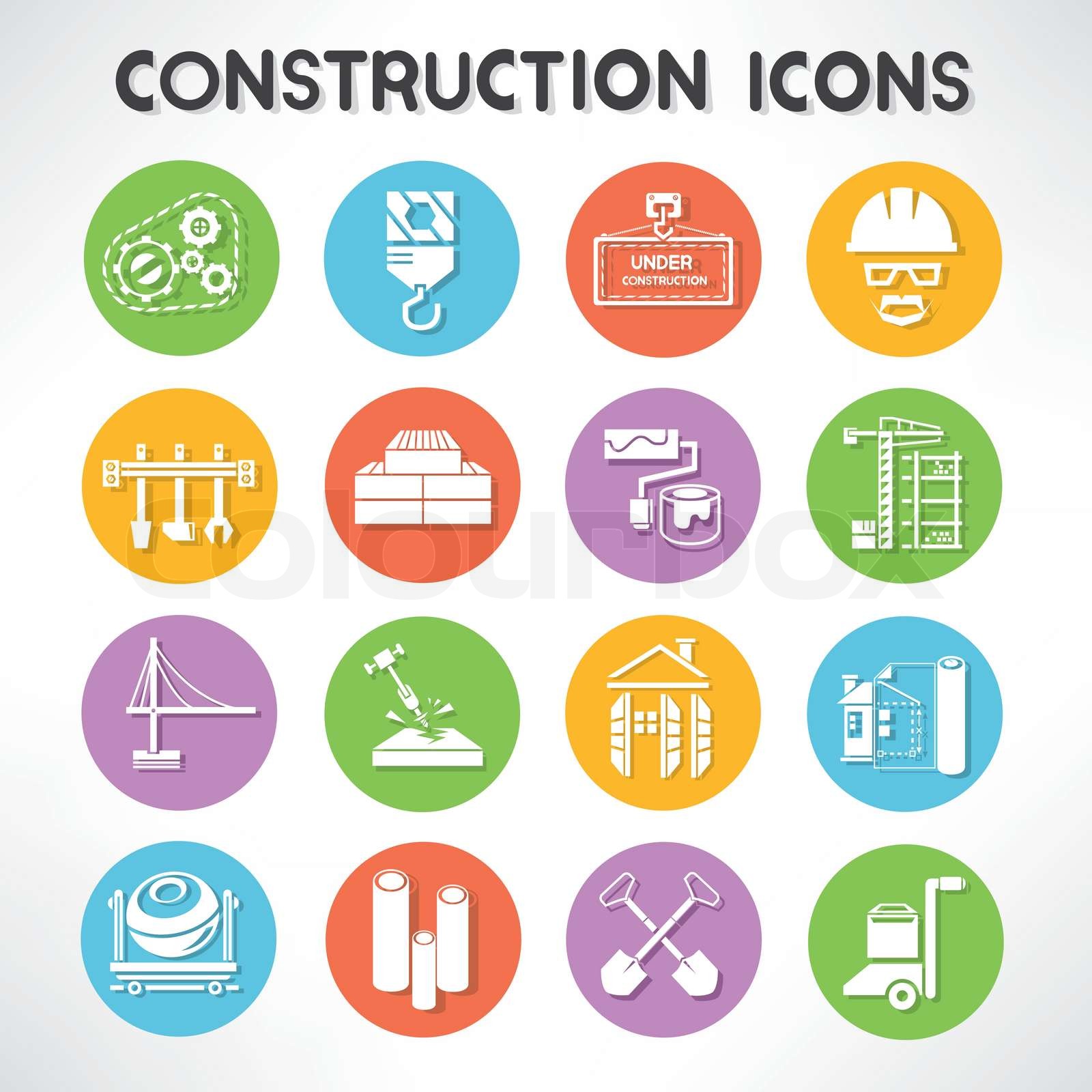 Bau-Symbole in Runde Schaltflächen festlegen | Stock-Vektor | Colourbox