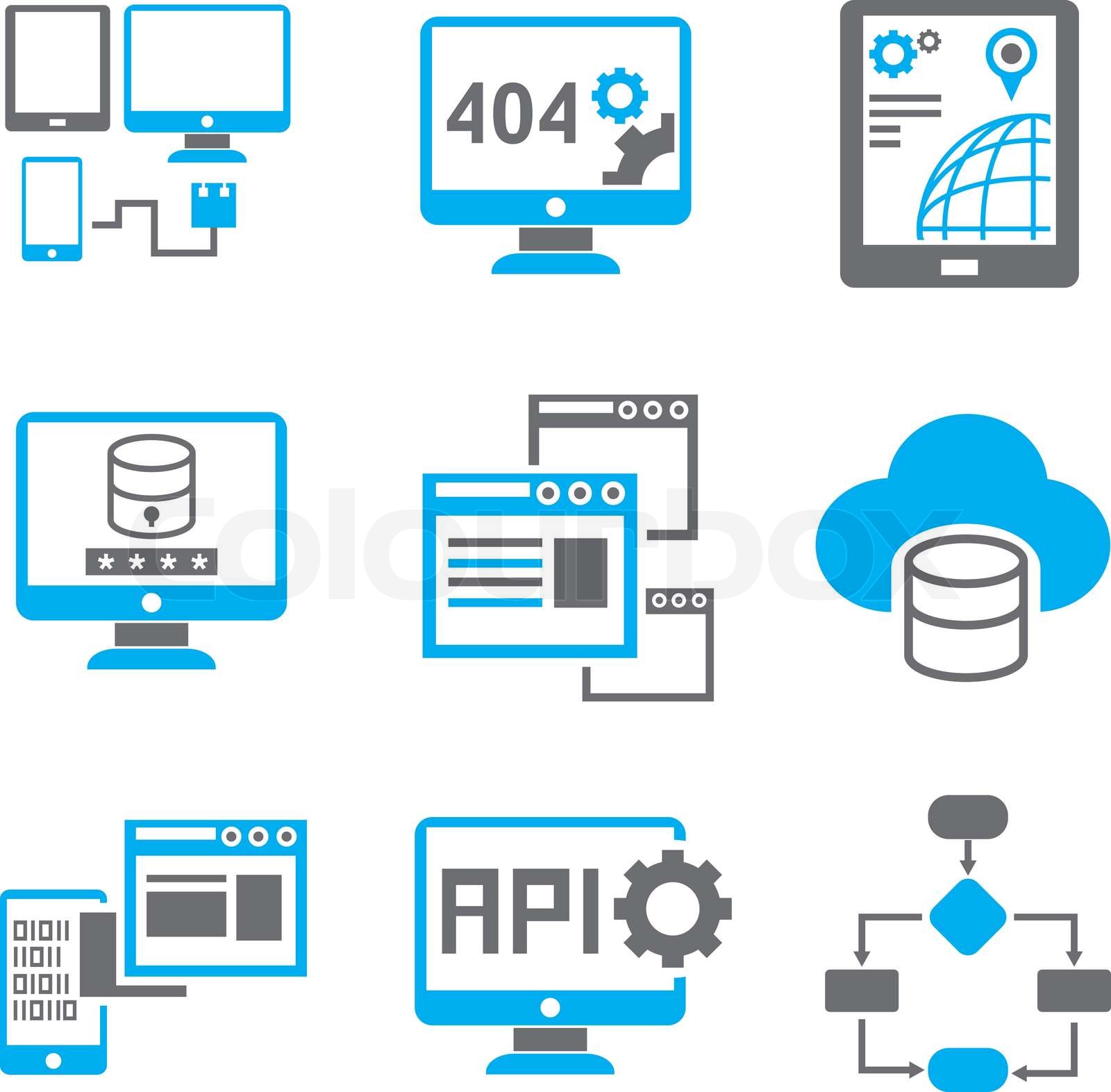 Entwickler und Programmierung Symbole in schwarz und Blau Thema ...