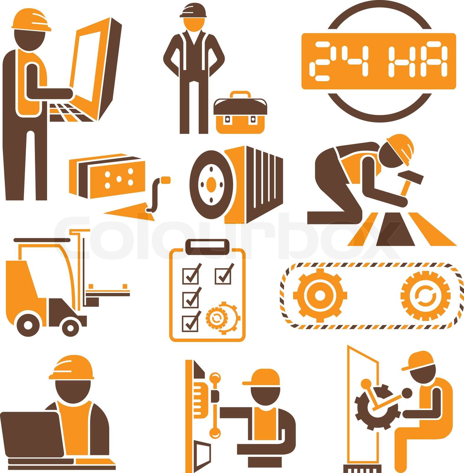 engineering and technical service icons in orange theme | Stock vector ...