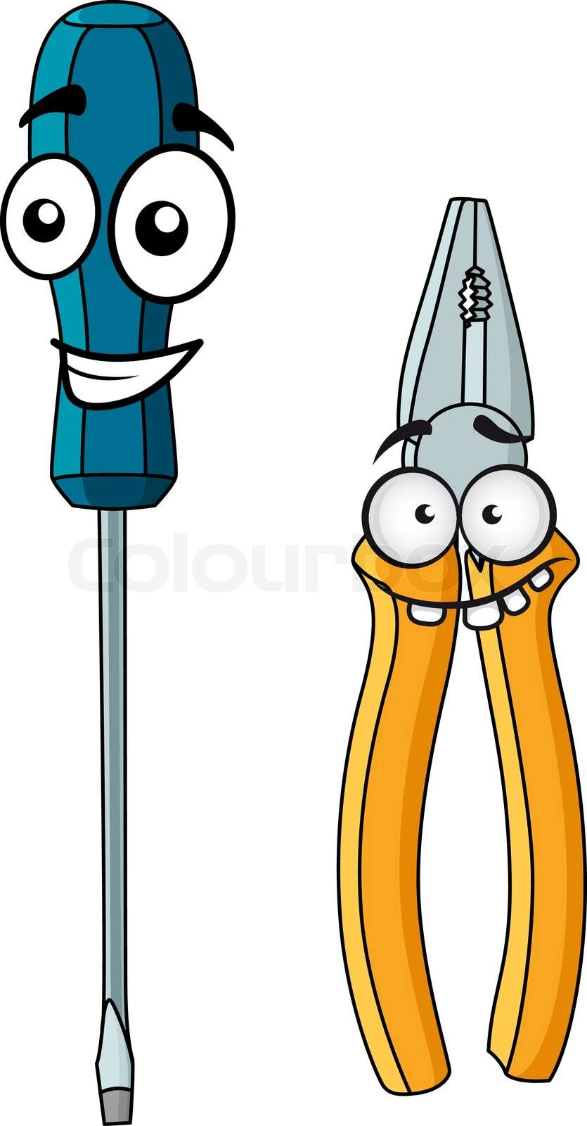 Funny cartoon screwdriver and plierstools | Stock vector | Colourbox
