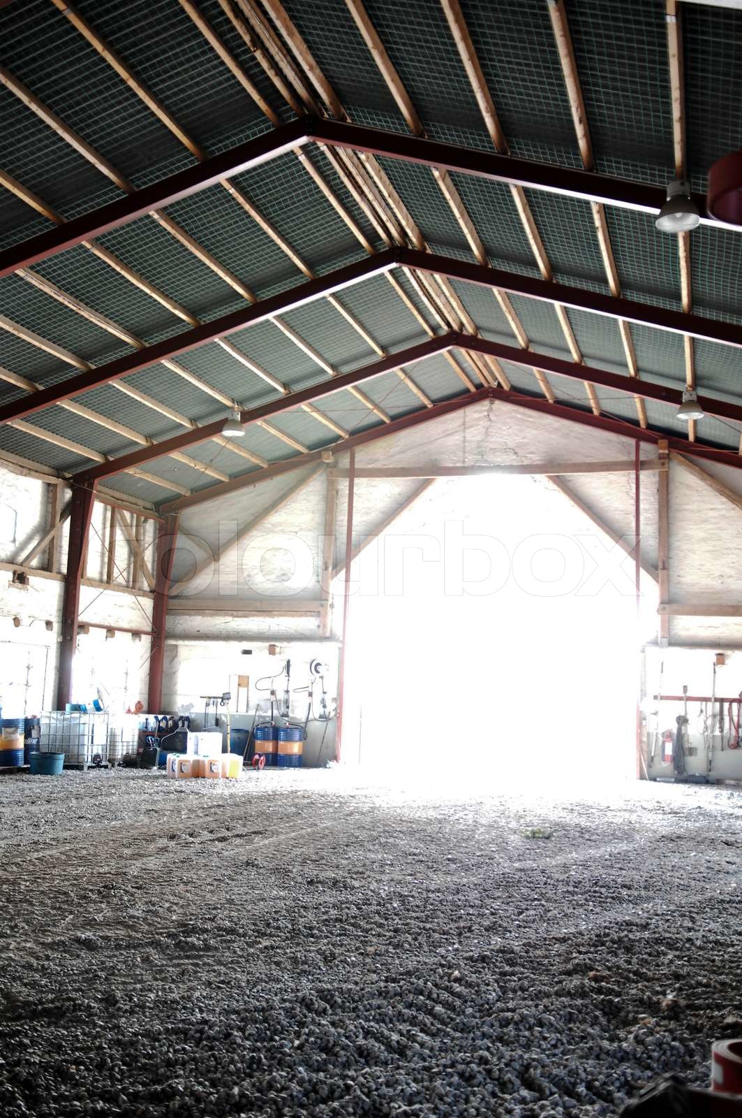Interior of a agricultural barn for keeping grain crops | Stock image ...