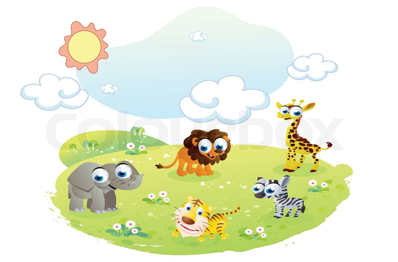 wild animals cartoon at the garden | Stock vector | Colourbox