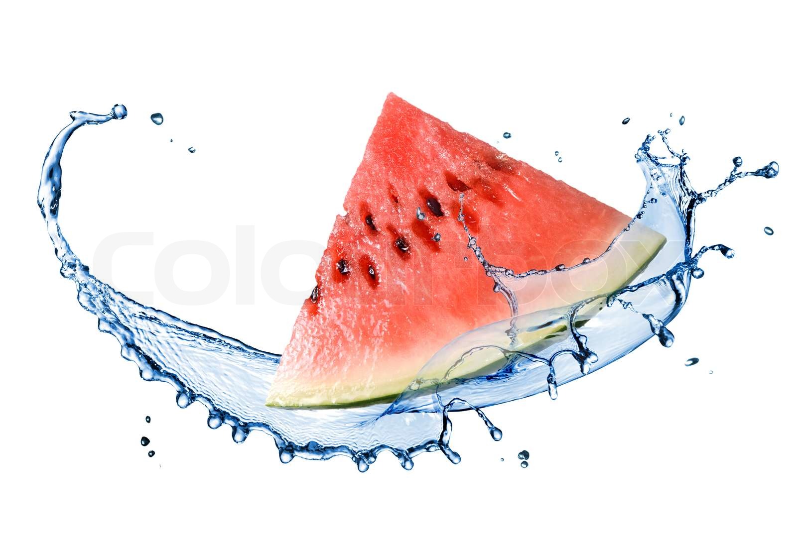watermelon and water splash isolated on white | Stock image | Colourbox