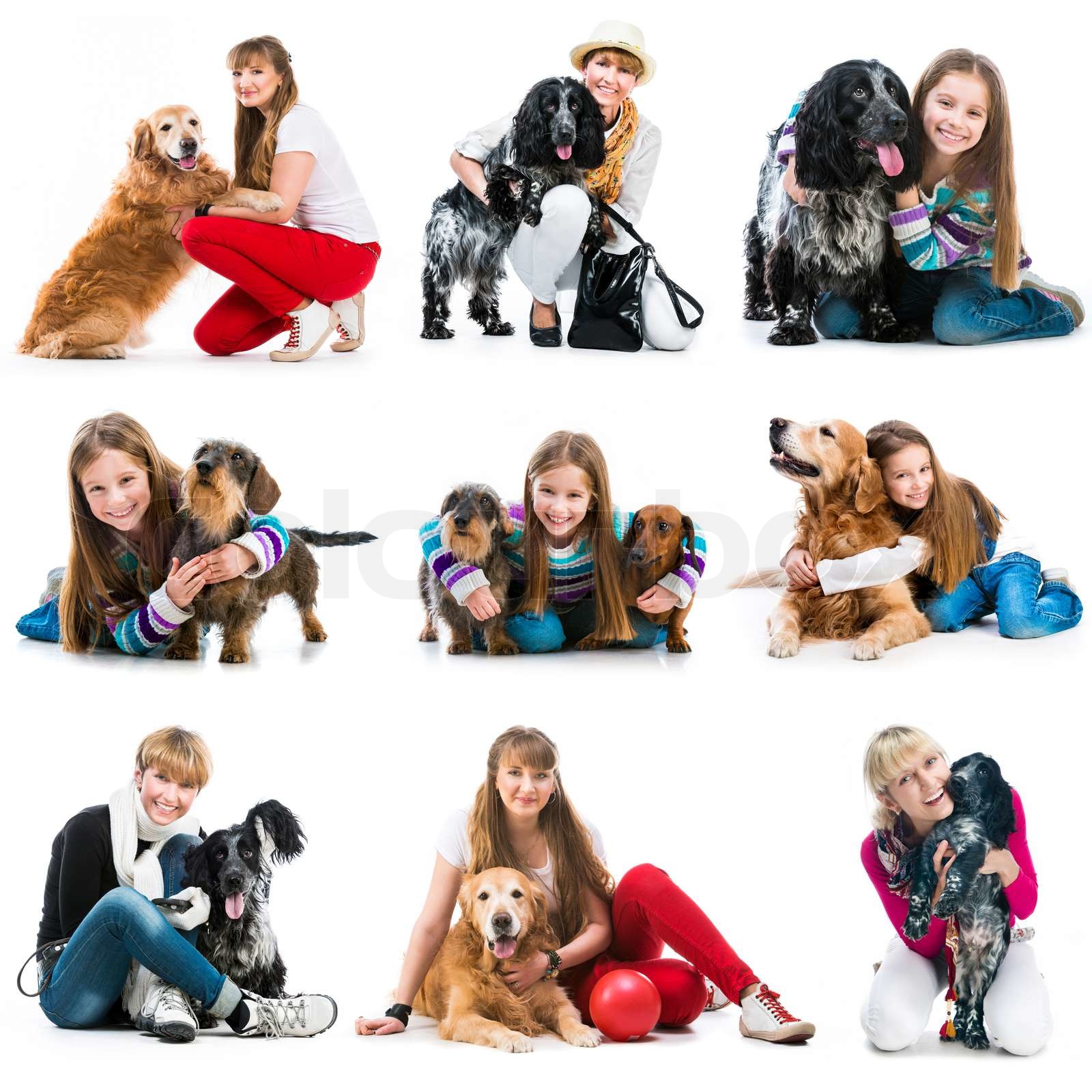 Set photos of people with their dogs | Stock image | Colourbox