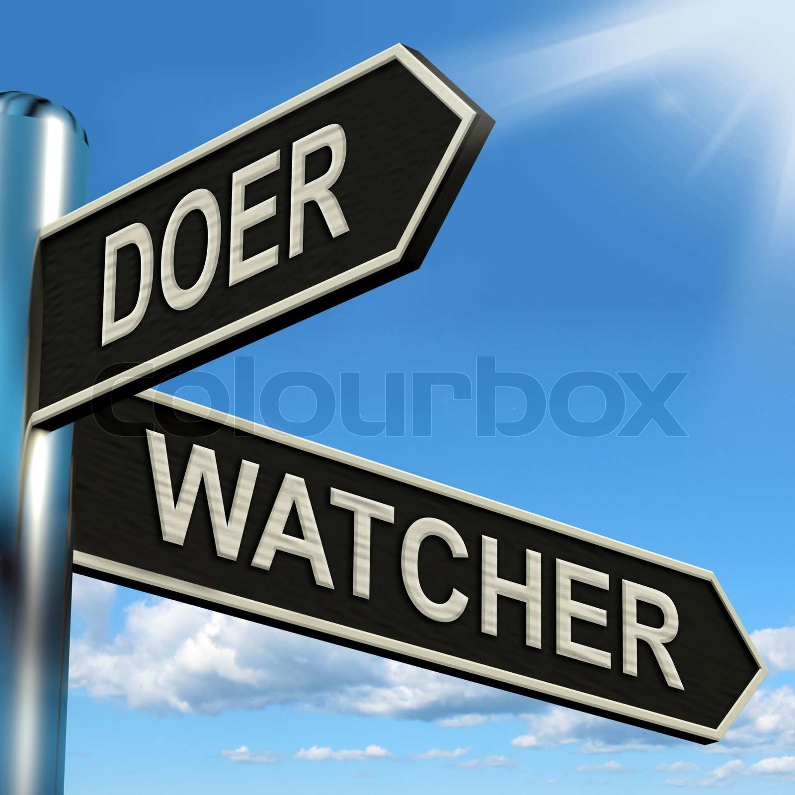 Doer Watcher Signpost Means Active Or Observer | Stock image | Colourbox