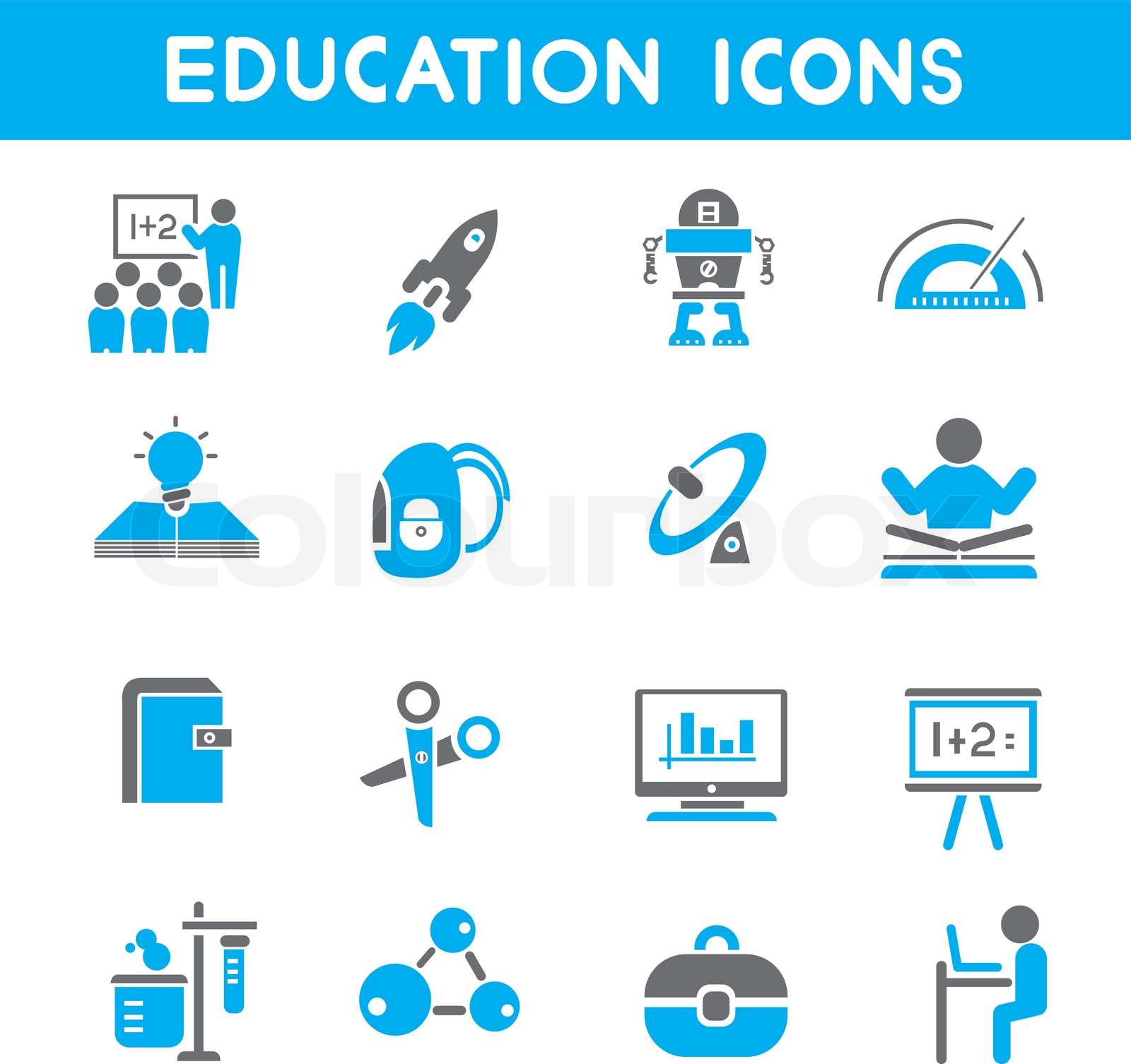 education icons in black and blue theme buttons | Stock vector | Colourbox