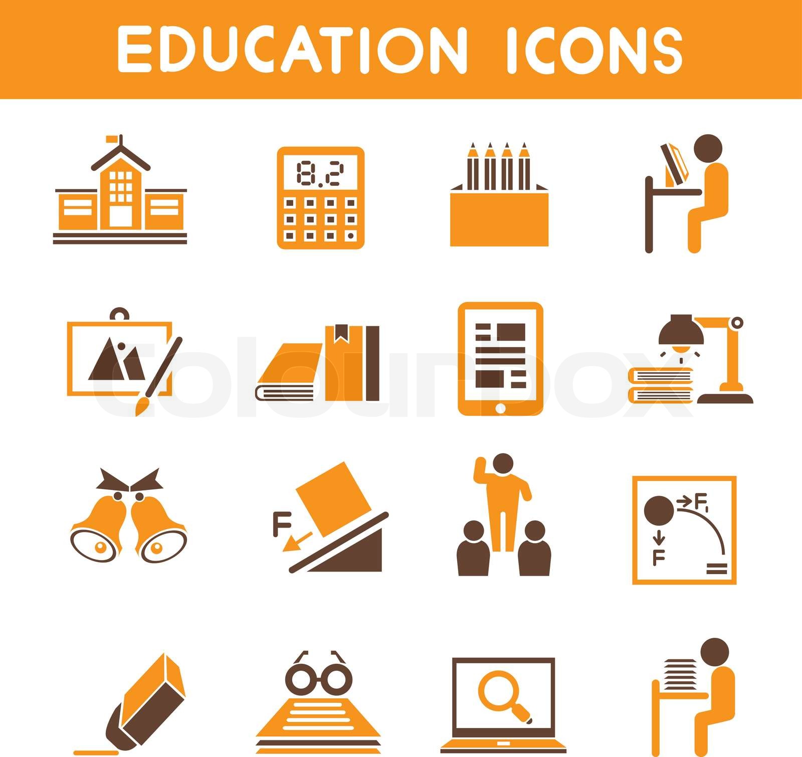 education icons in orange and brown theme buttons | Stock vector ...