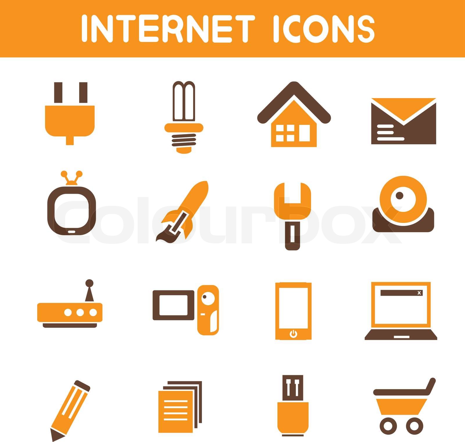 internet and app icons in orange and brown theme buttons | Stock vector ...
