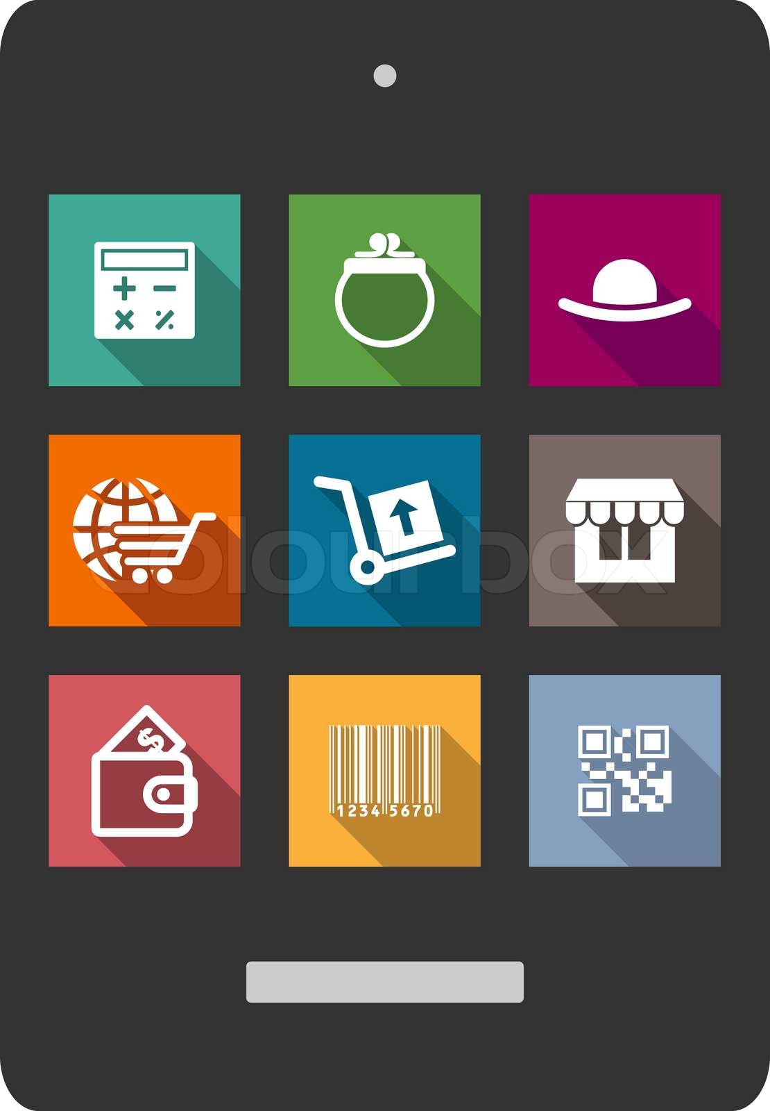 Set einkaufen oder e-Commerce-flach-icons | Stock-Vektor | Colourbox
