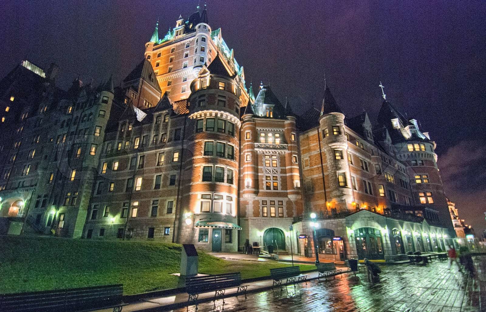 Beautiful architecture of Quebec City at night, Canada | Stock image ...
