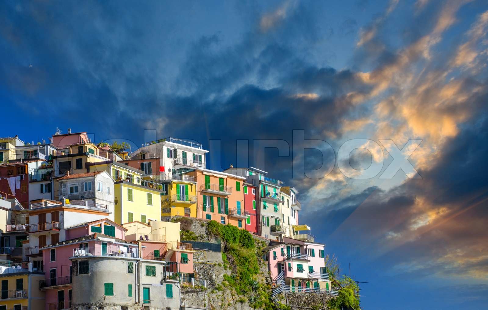 Beautiful colors of Cinque Terre Homes in Spring Season, Italy | Stock ...