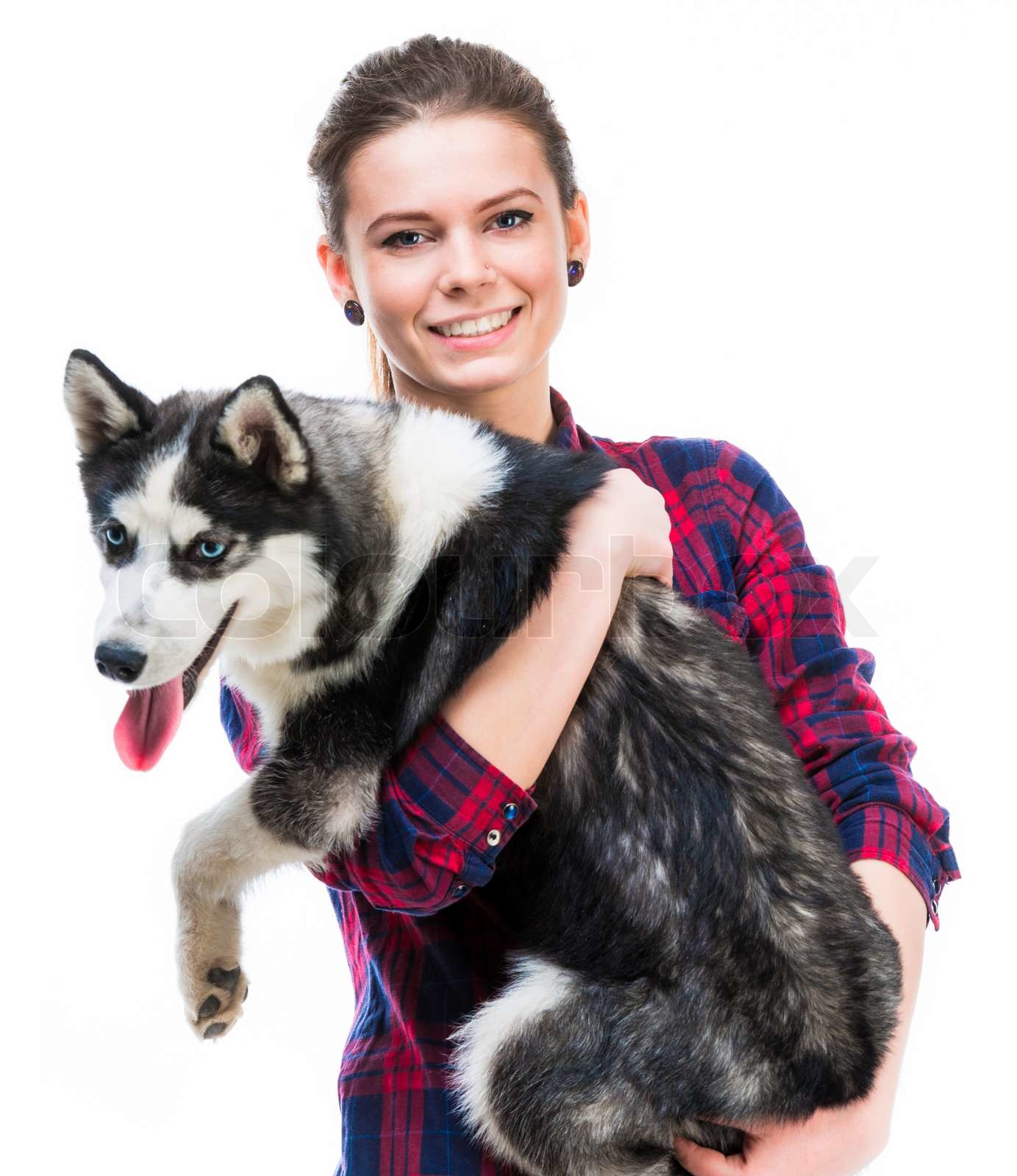 women with her puppy Husky | Stock image | Colourbox