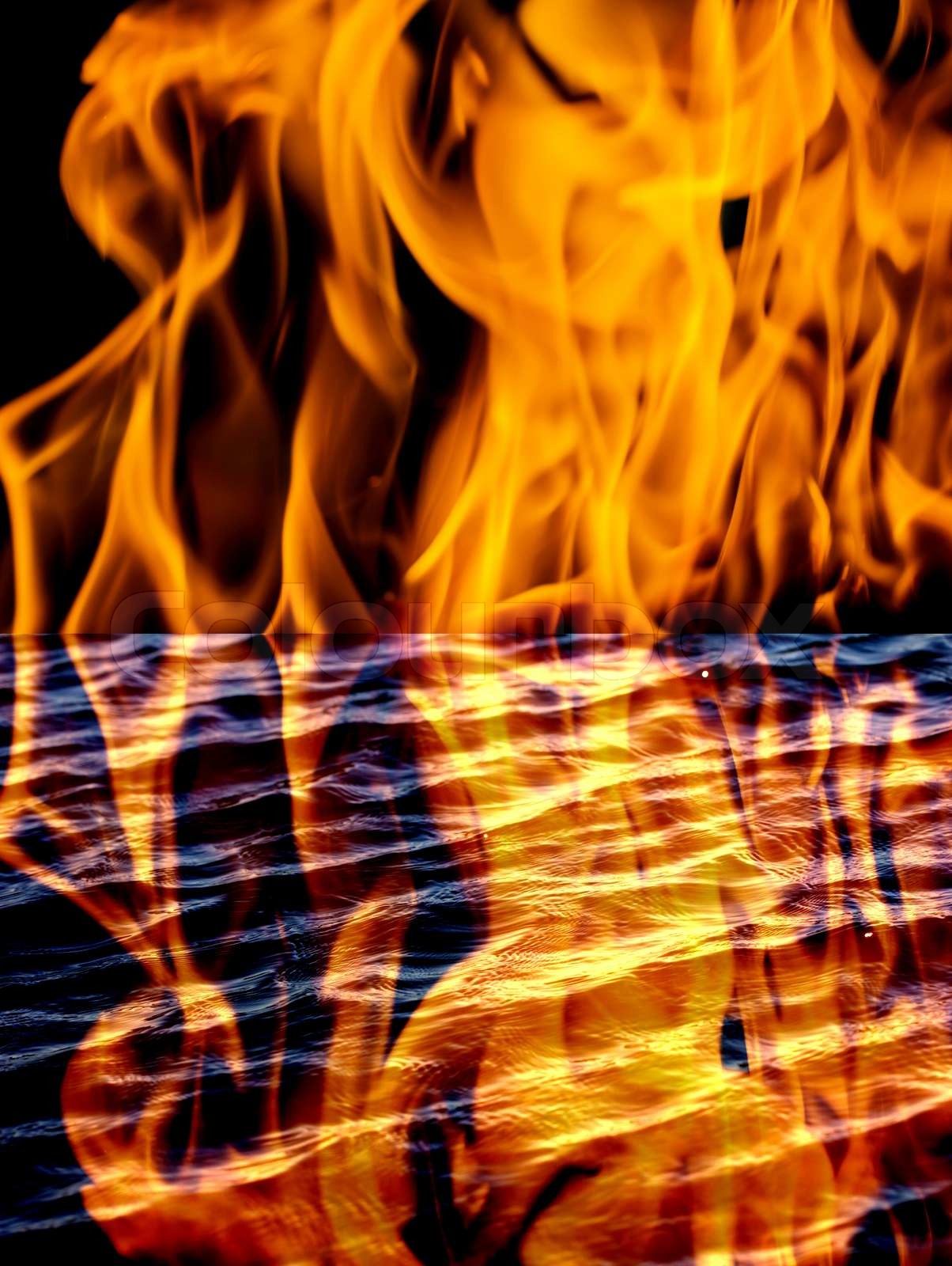 flame fire with reflection in water | Stock image | Colourbox