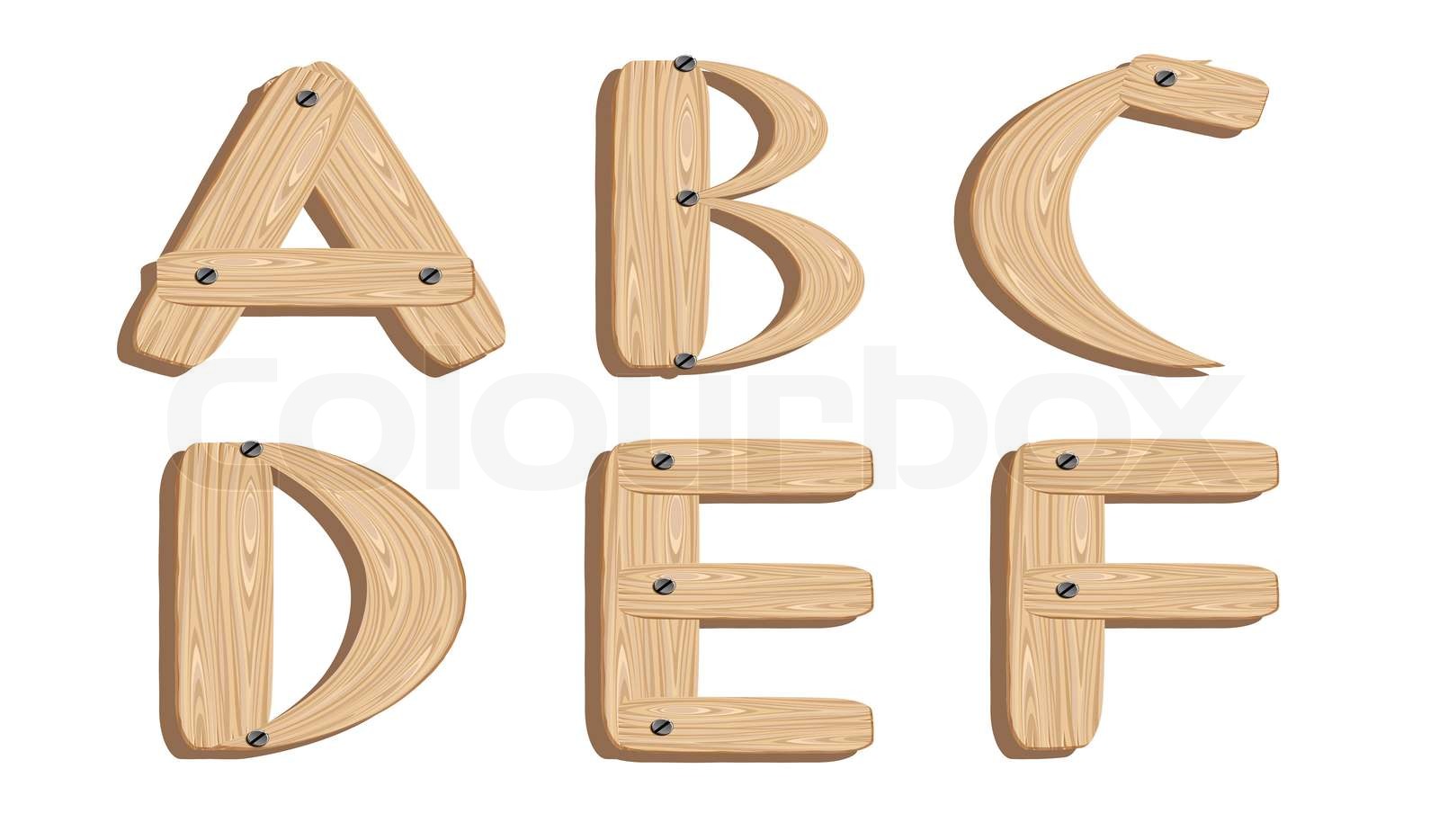 wooden alphabet letters A,B,C,D,E,F | Stock vector | Colourbox