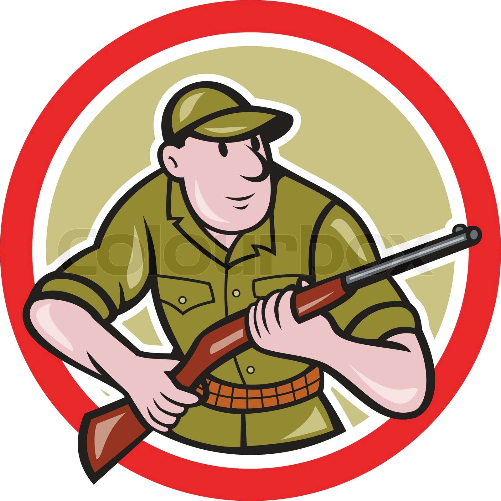 Jäger mit Gewehr Kreis Cartoon | Stock-Vektor | Colourbox