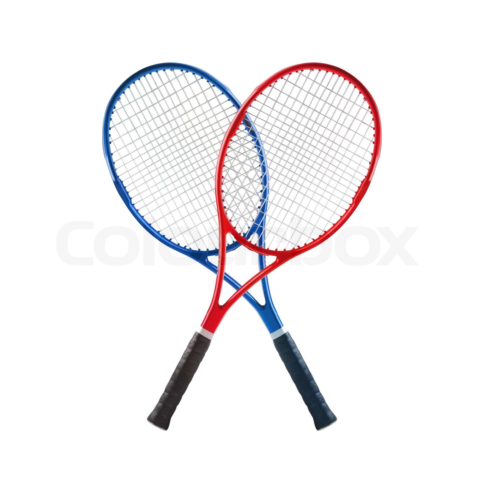 Blue and red tennis rackets isolated white background | Stock image ...