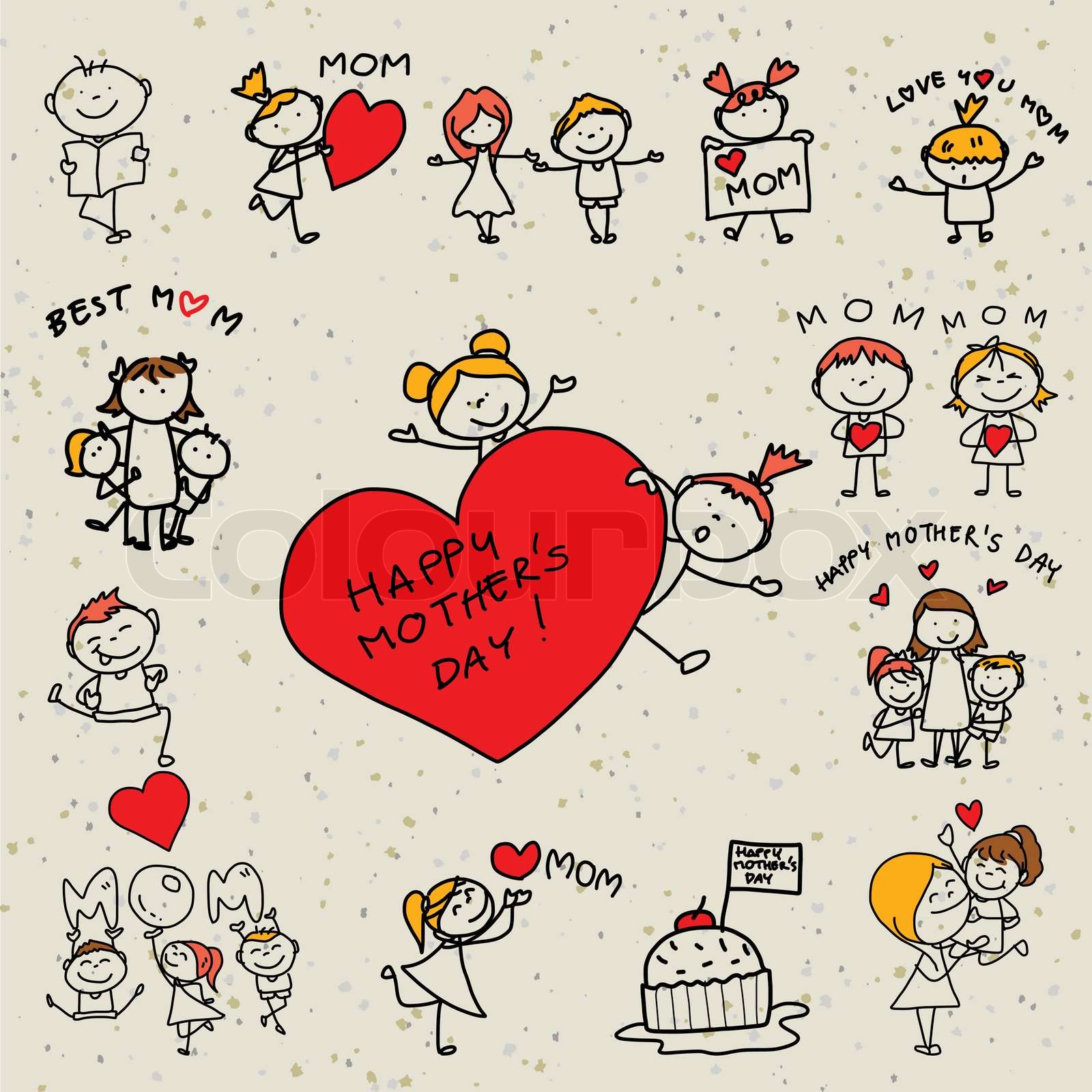 hand drawing cartoon concept happy mother's day | Stock vector | Colourbox