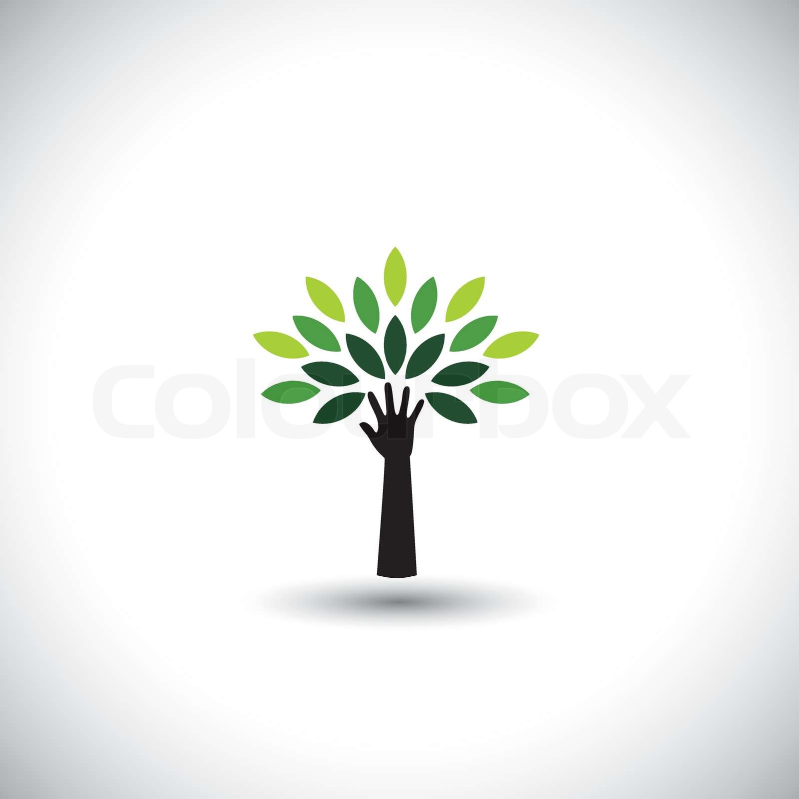 human hand & tree icon with green leaves - eco concept vector | Stock ...