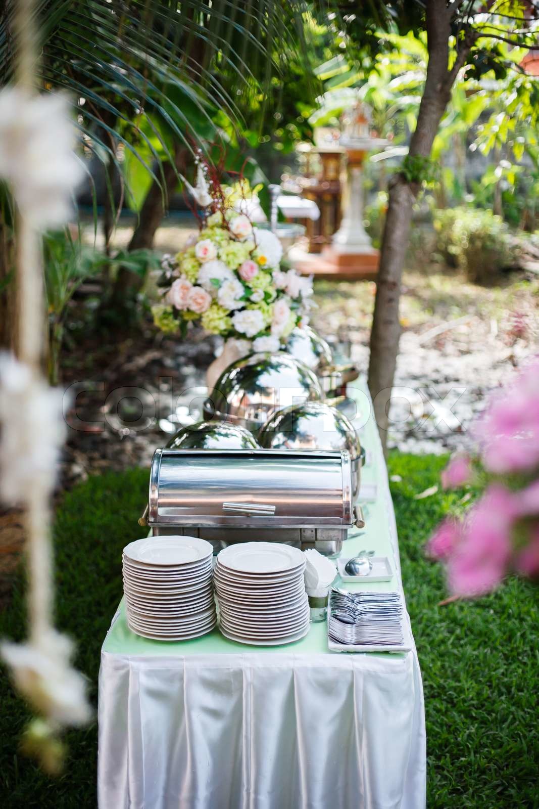 Catering-Buffet-Linie in einem Garten | Stock Bild | Colourbox