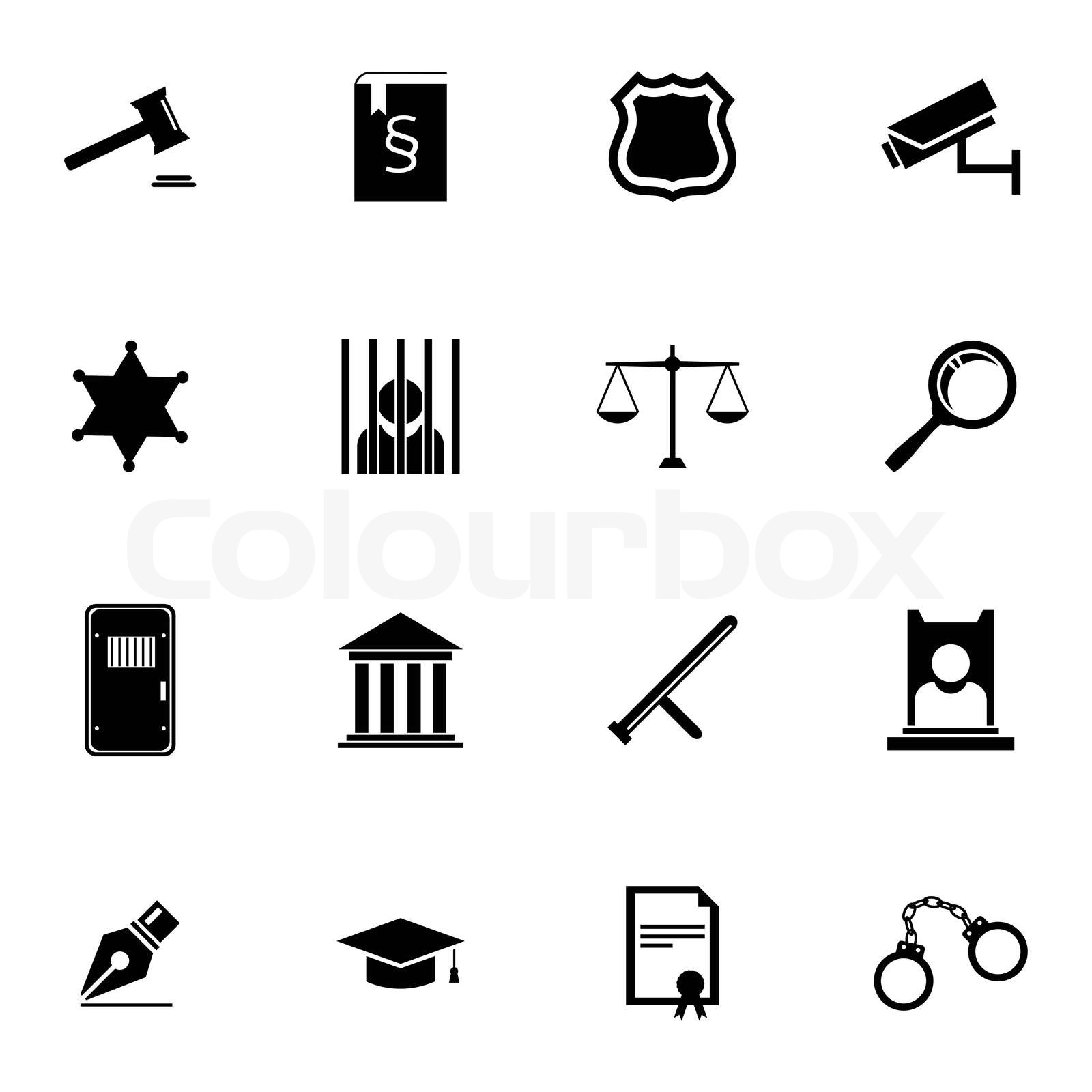 Vector black justice icons set | Stock vector | Colourbox