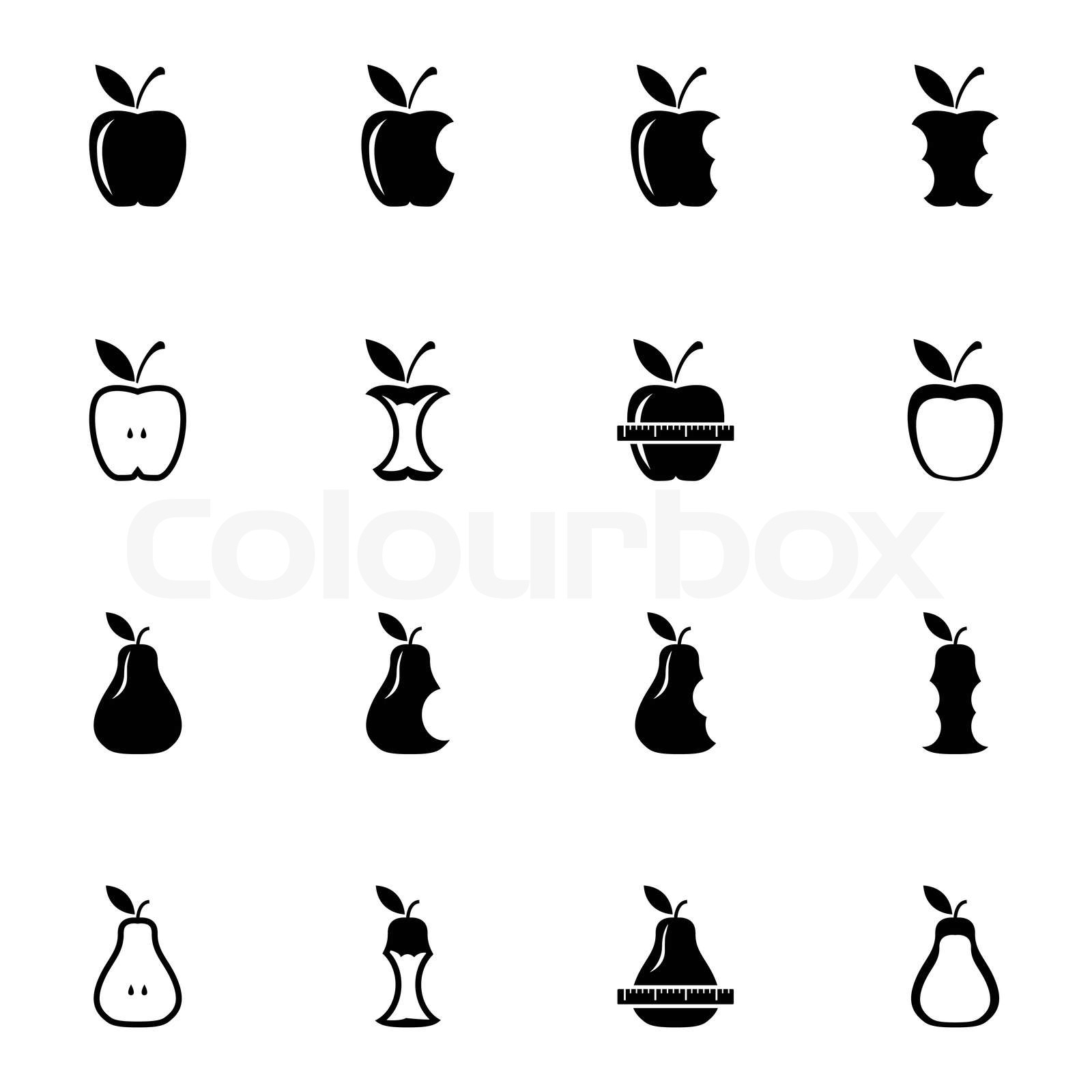 Vektor schwarz Apfel und Birne-Icons set | Stock-Vektor | Colourbox