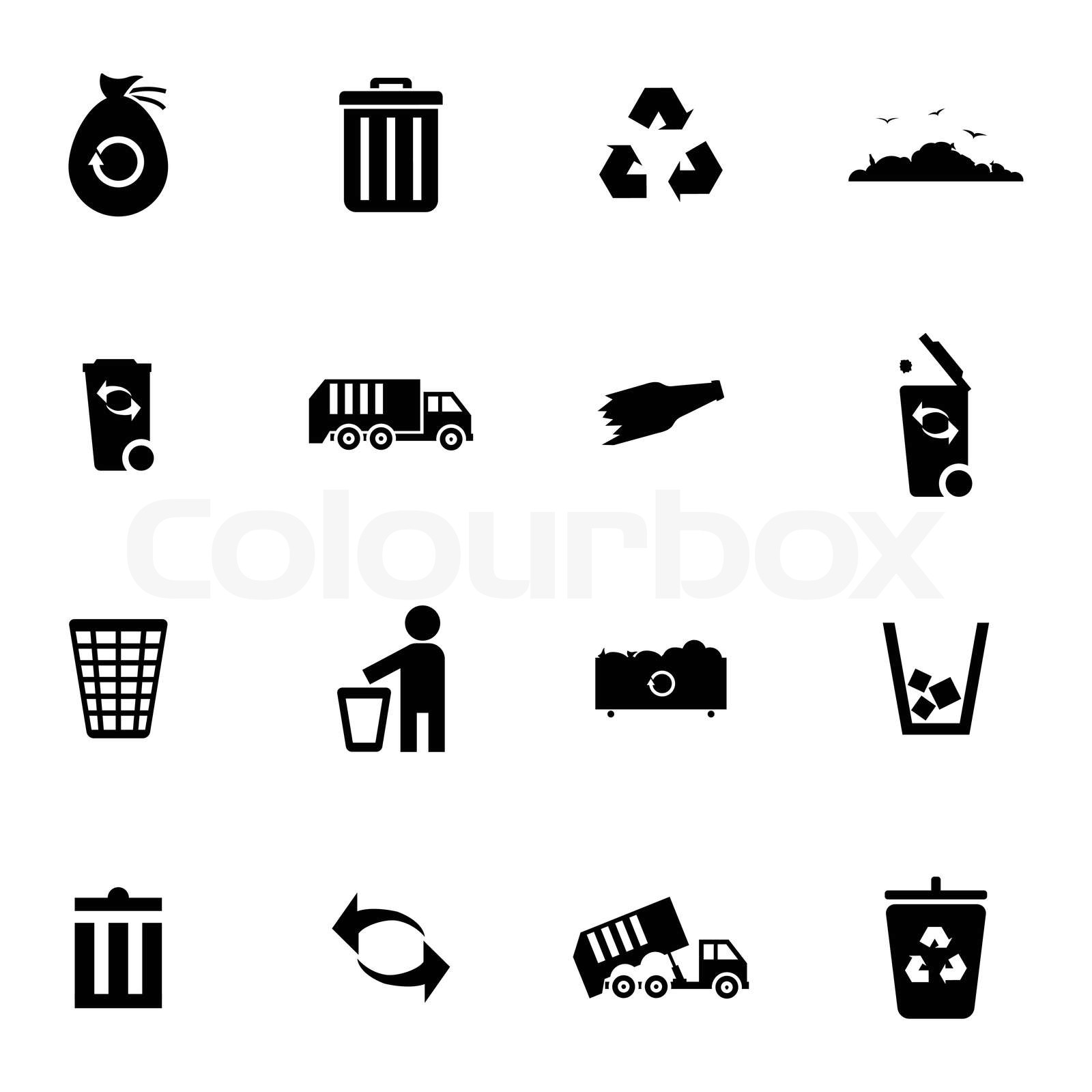 Vector black garbage icons set | Stock vector | Colourbox