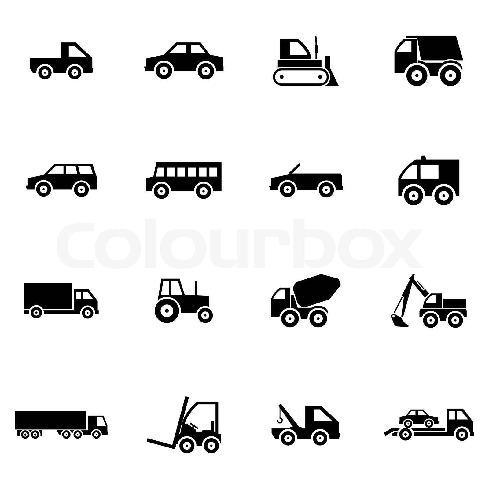 Vector black vehicle icons set | Stock vector | Colourbox
